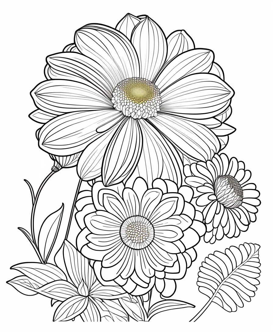 Lexica - Flowers Coloring Page Cartoon, simple bold precise lines, no ...