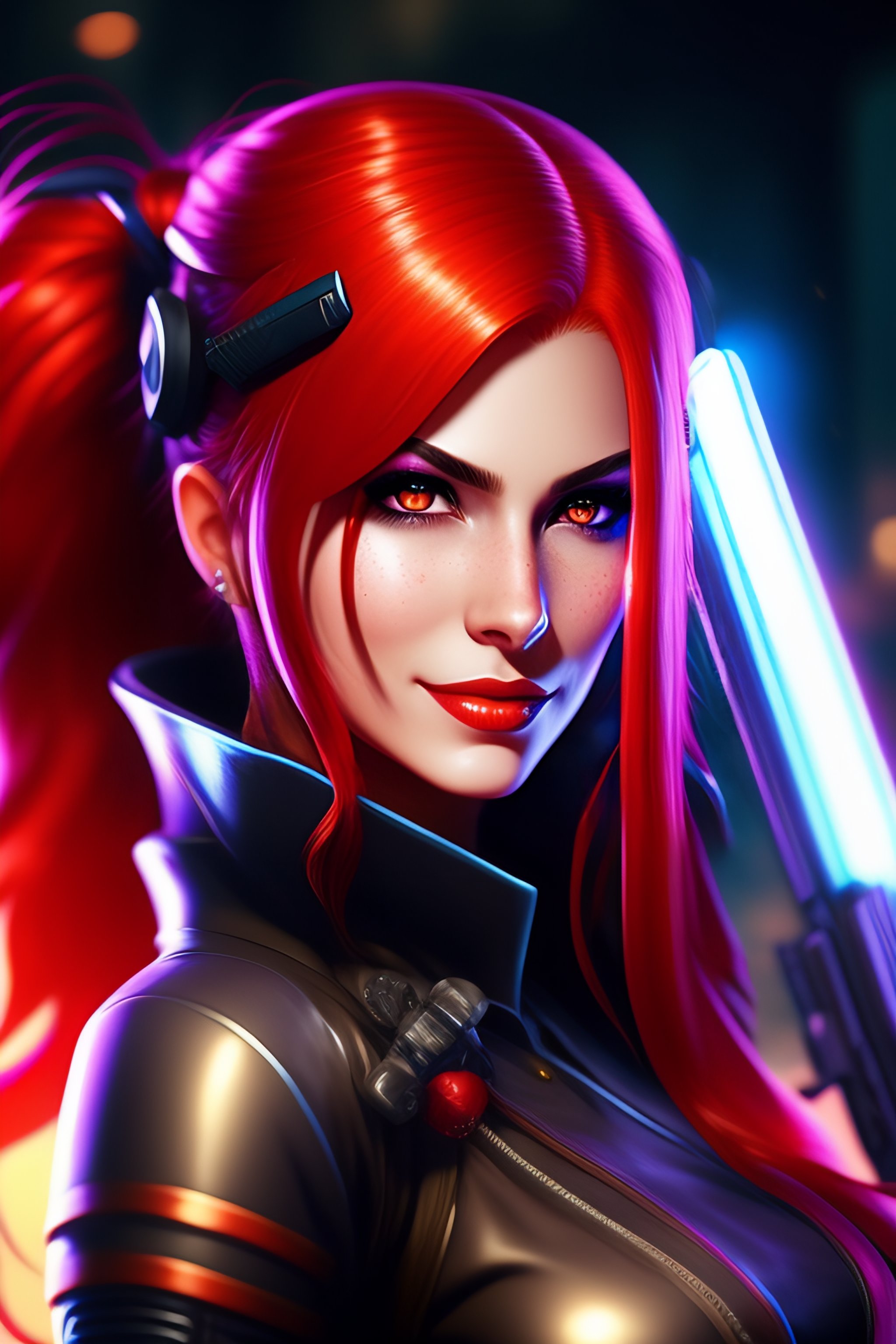 Lexica - Cinematic light, crazy girl, pigtail haircut long hair, red ...