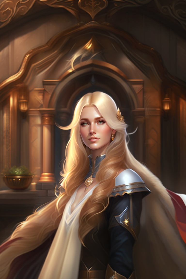 Lexica - Aasimar, female, beatiful, white eyes, no pupils, blond gold ...