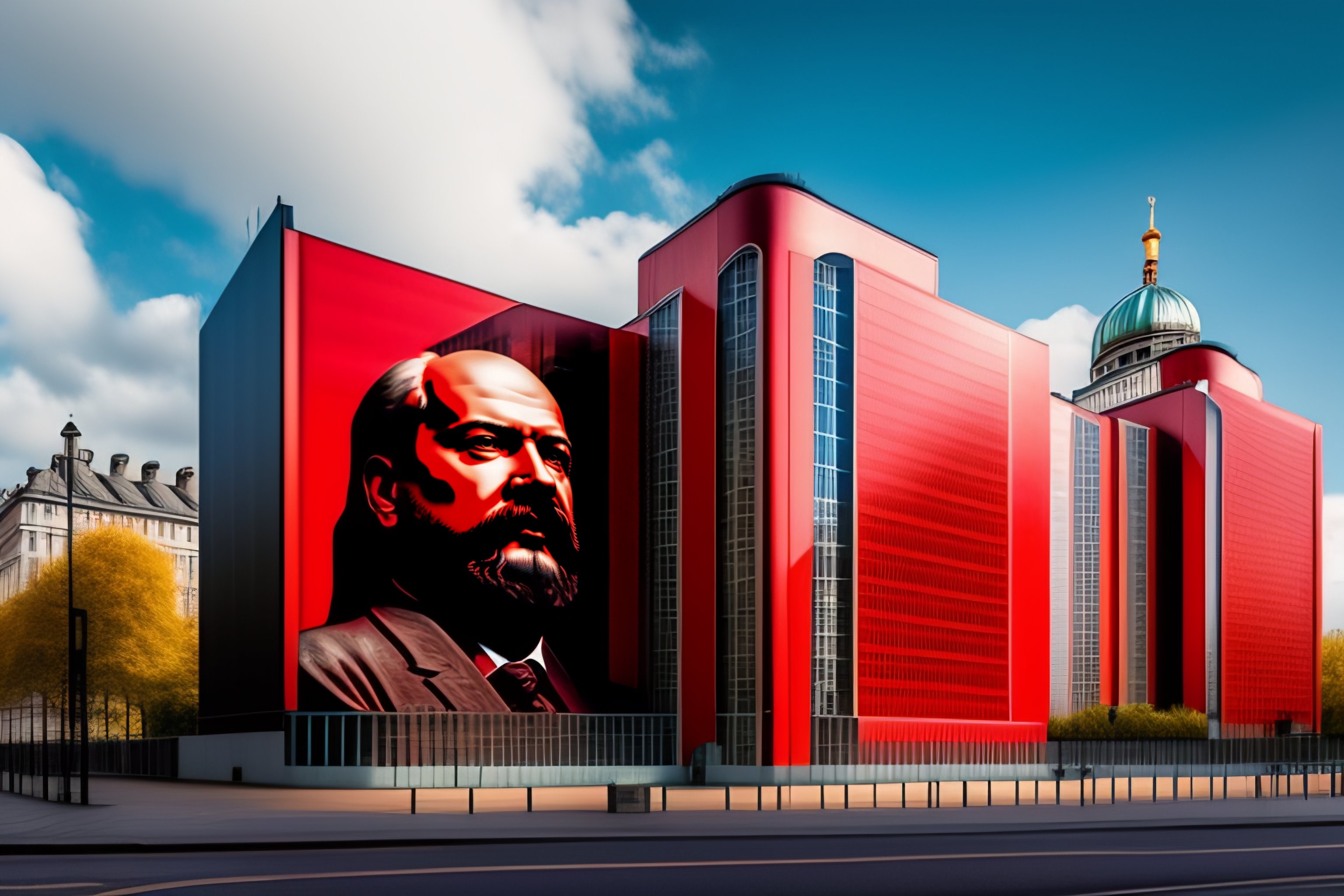 Lexica - Lenin in London. Red flags on the buildings.