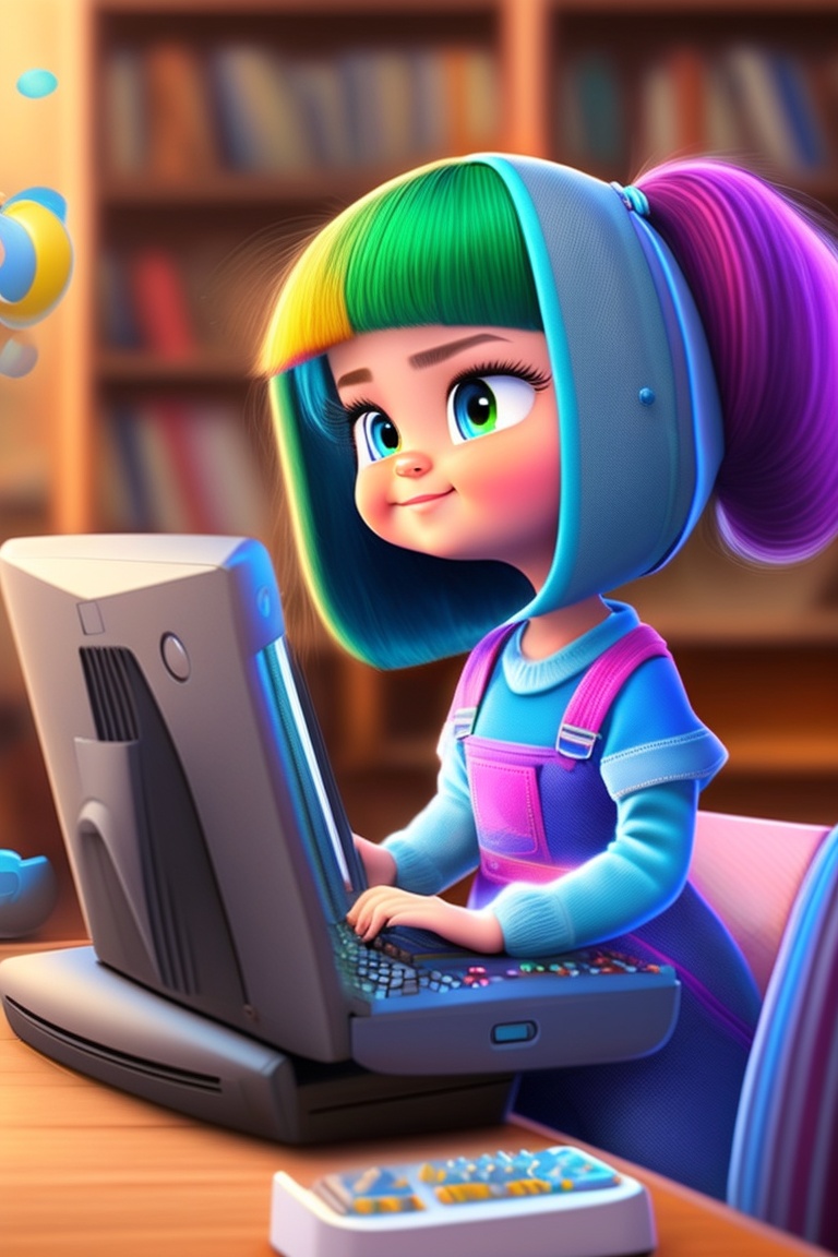 Lexica - Bright Pixar art girl playing computer games, where the ...