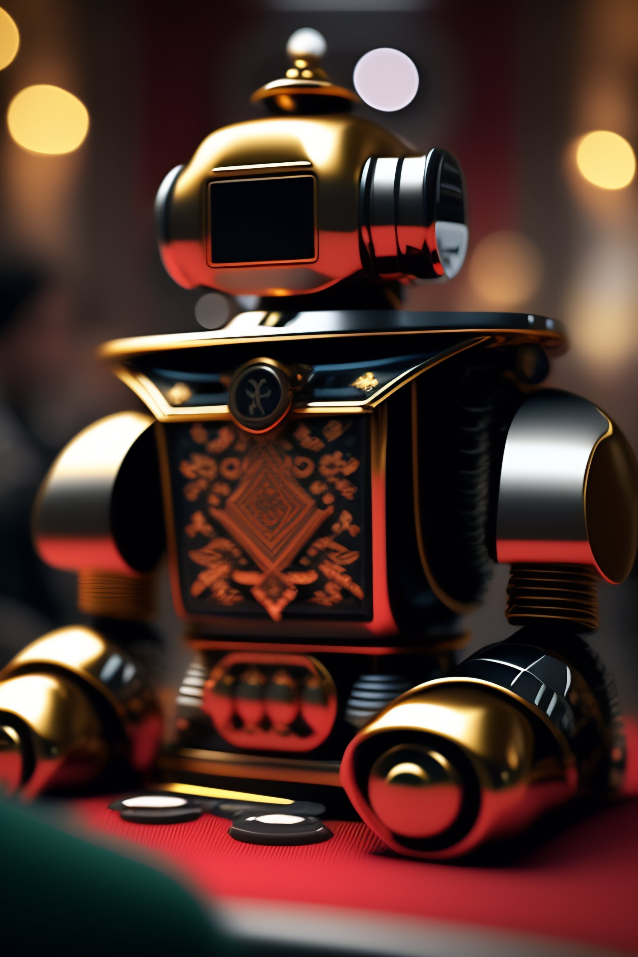 Lexica - Card dealer robot At a poker table frontview royalist style