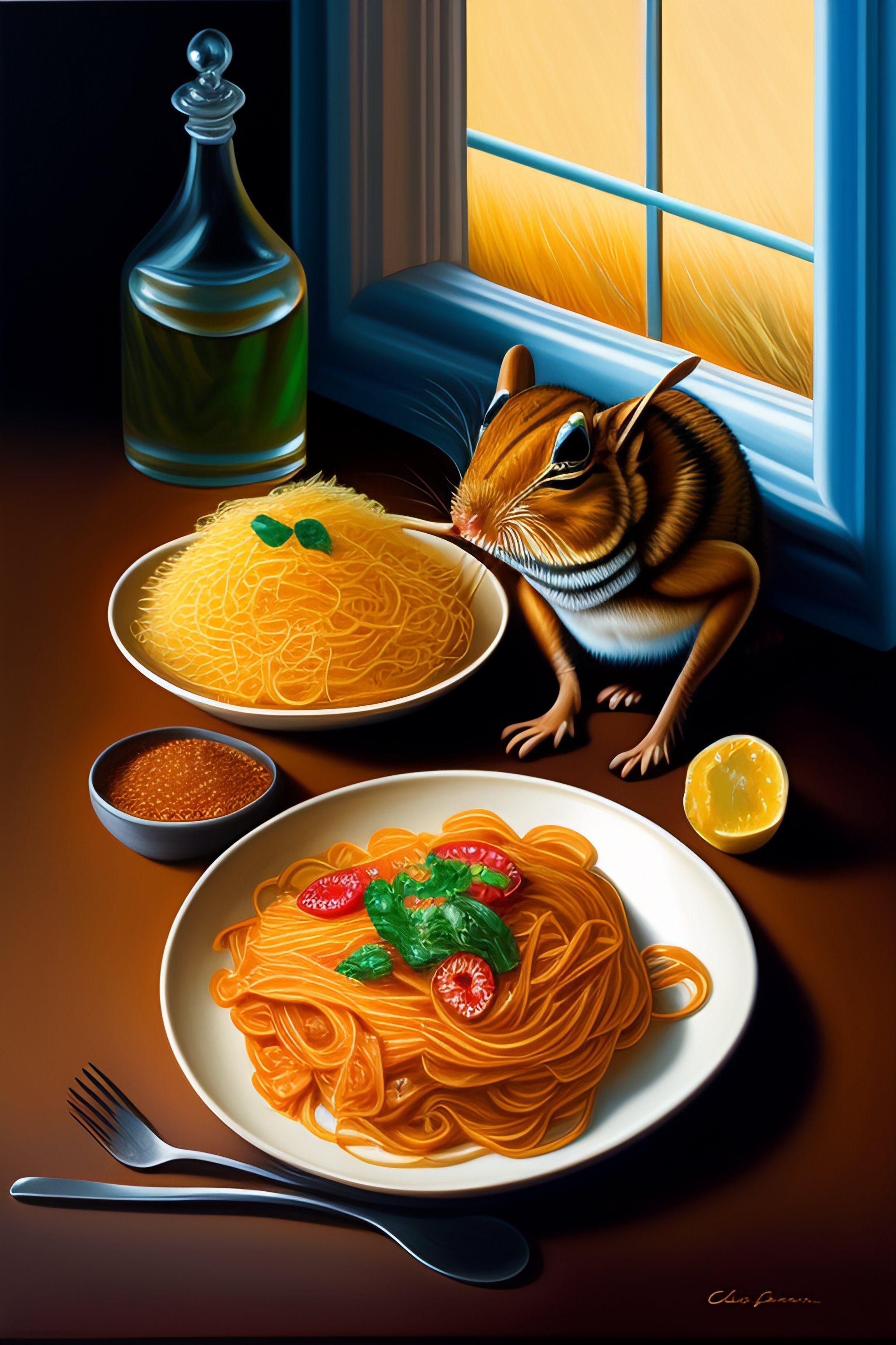 Lexica - Home portrait of crickets eating pasta, painting oil