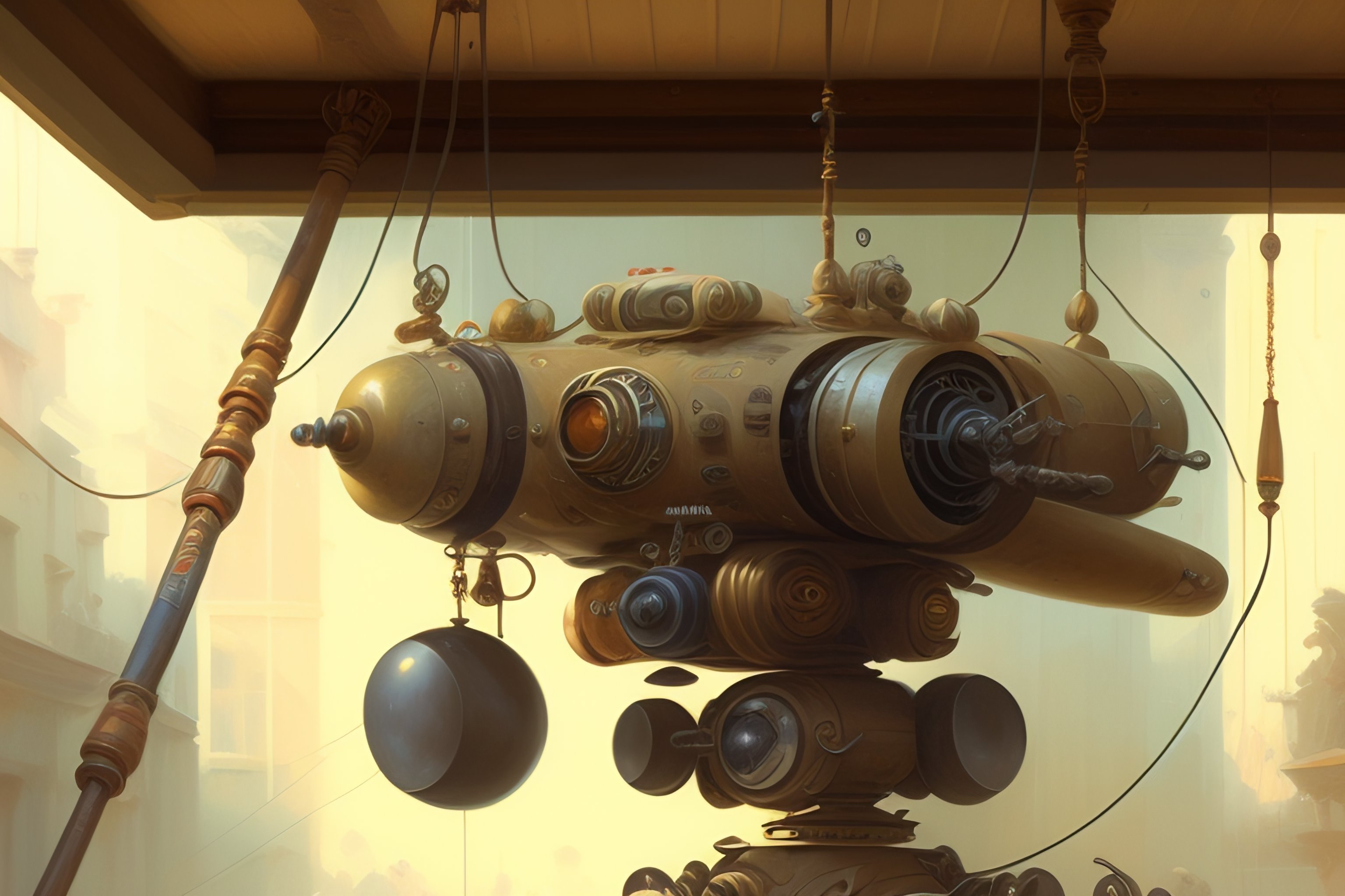 Lexica - Web banner, (((((1950s builder robot, hanging from ceiling ...