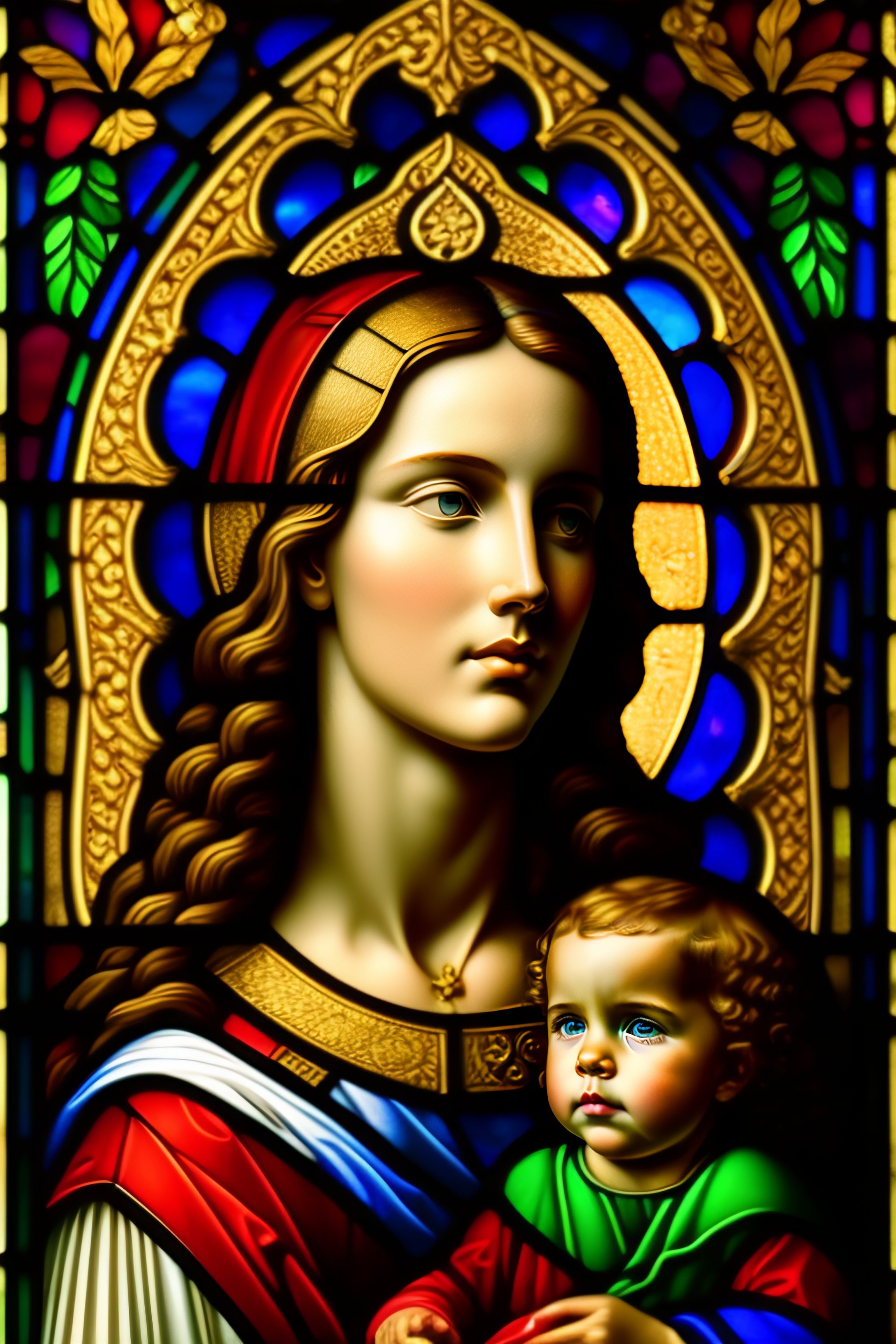 Lexica - A bright, stained glass window of catholic, intricately ...