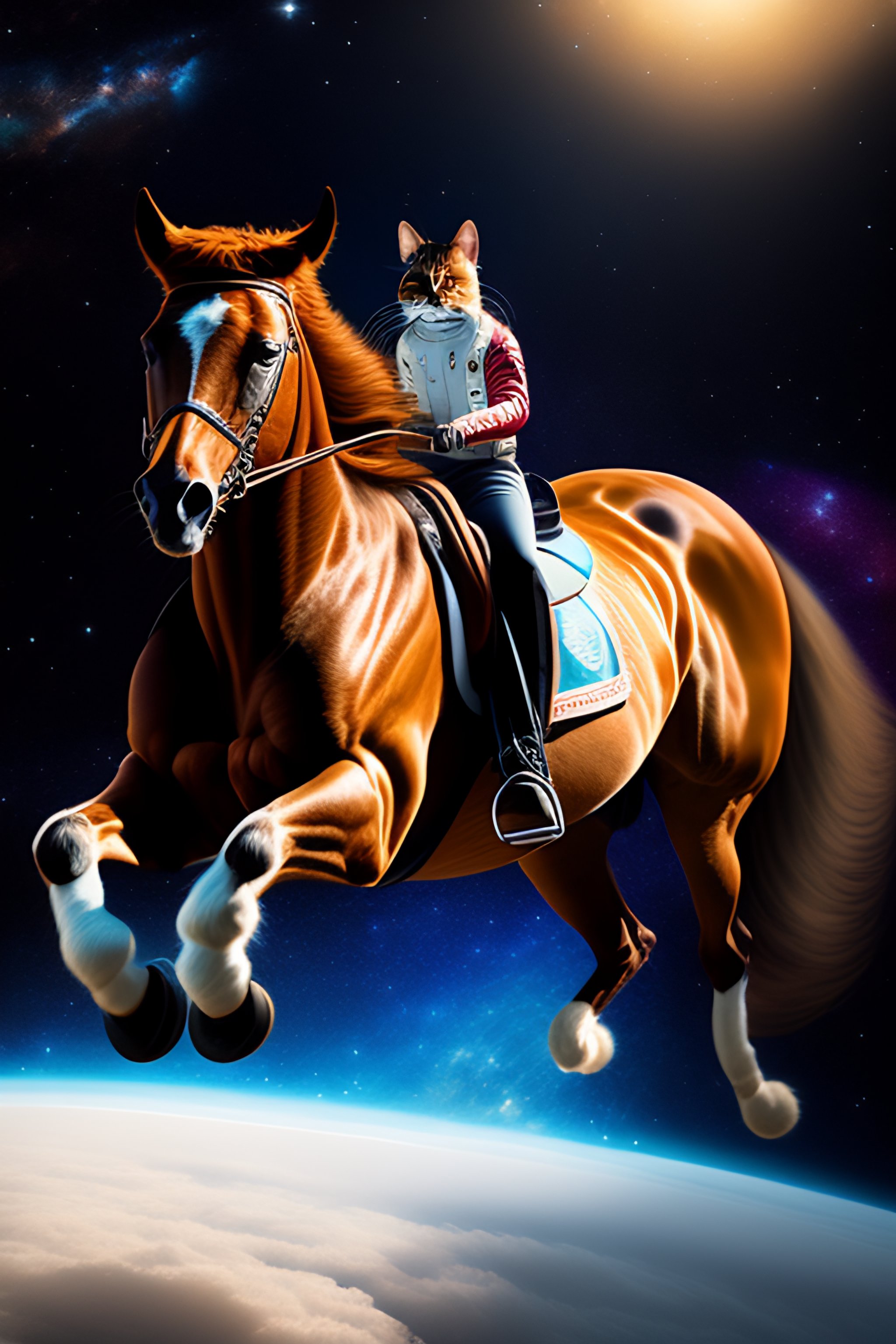 Lexica - Cat riding a horse in space, hyper-realistic