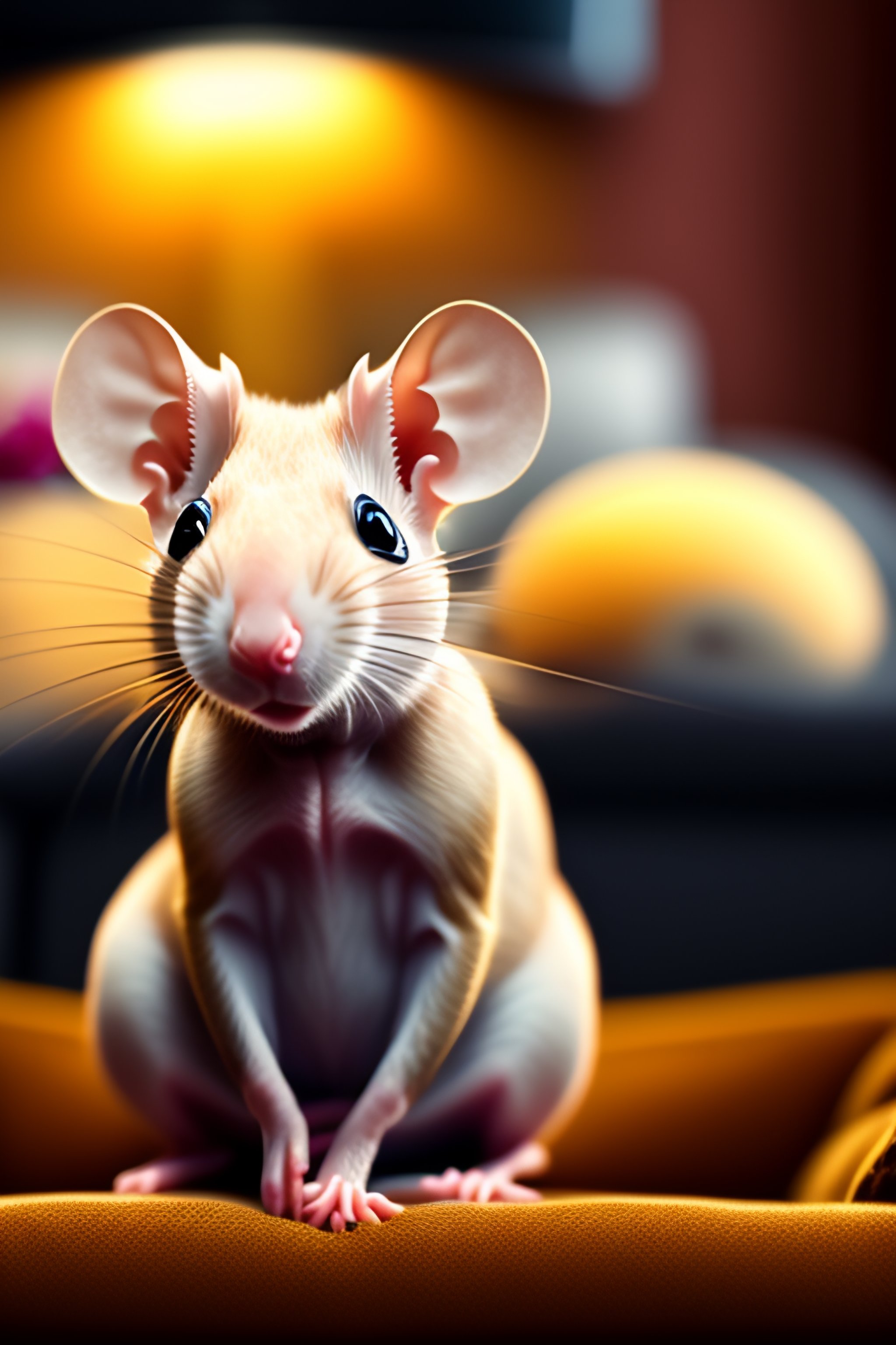 Lexica - A hairless mouse sitting in front tv