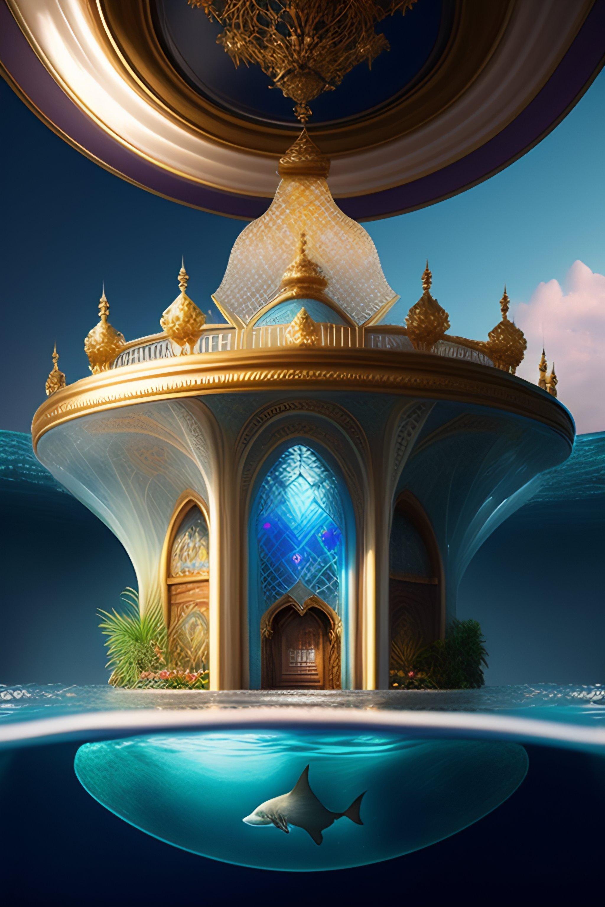 Lexica - A magical water palace with sting rays swimming around the ...