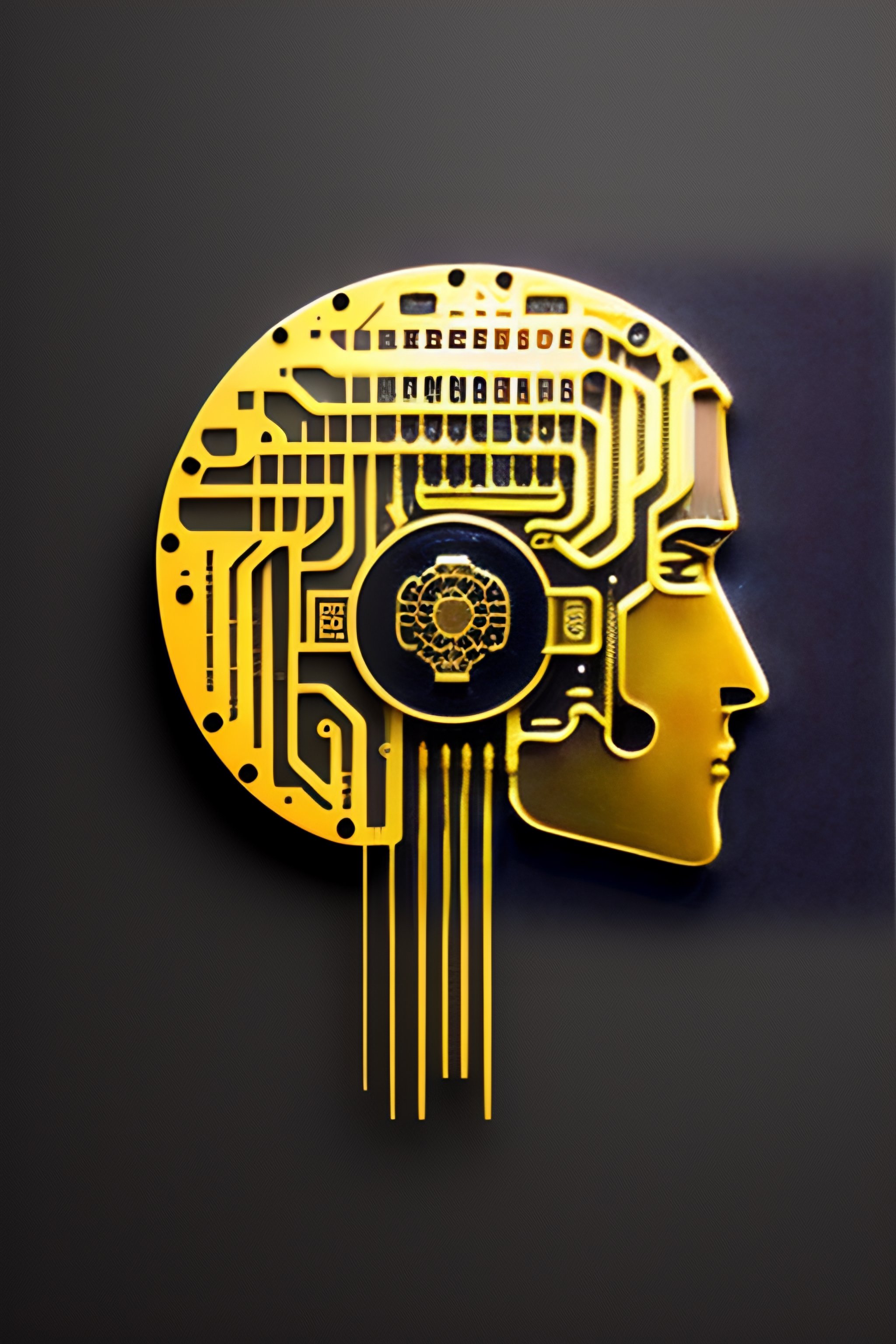 Lexica - Minimalist logo icon of a robot head made of PCB, brain, chip
