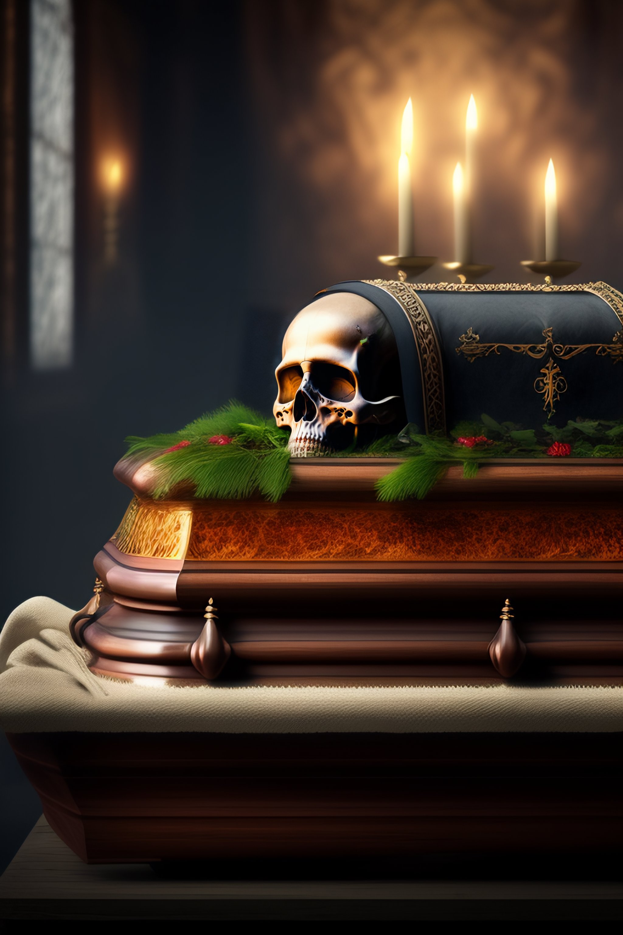 Lexica - A dead rotting pope in a coffin surrounded by a witches feast