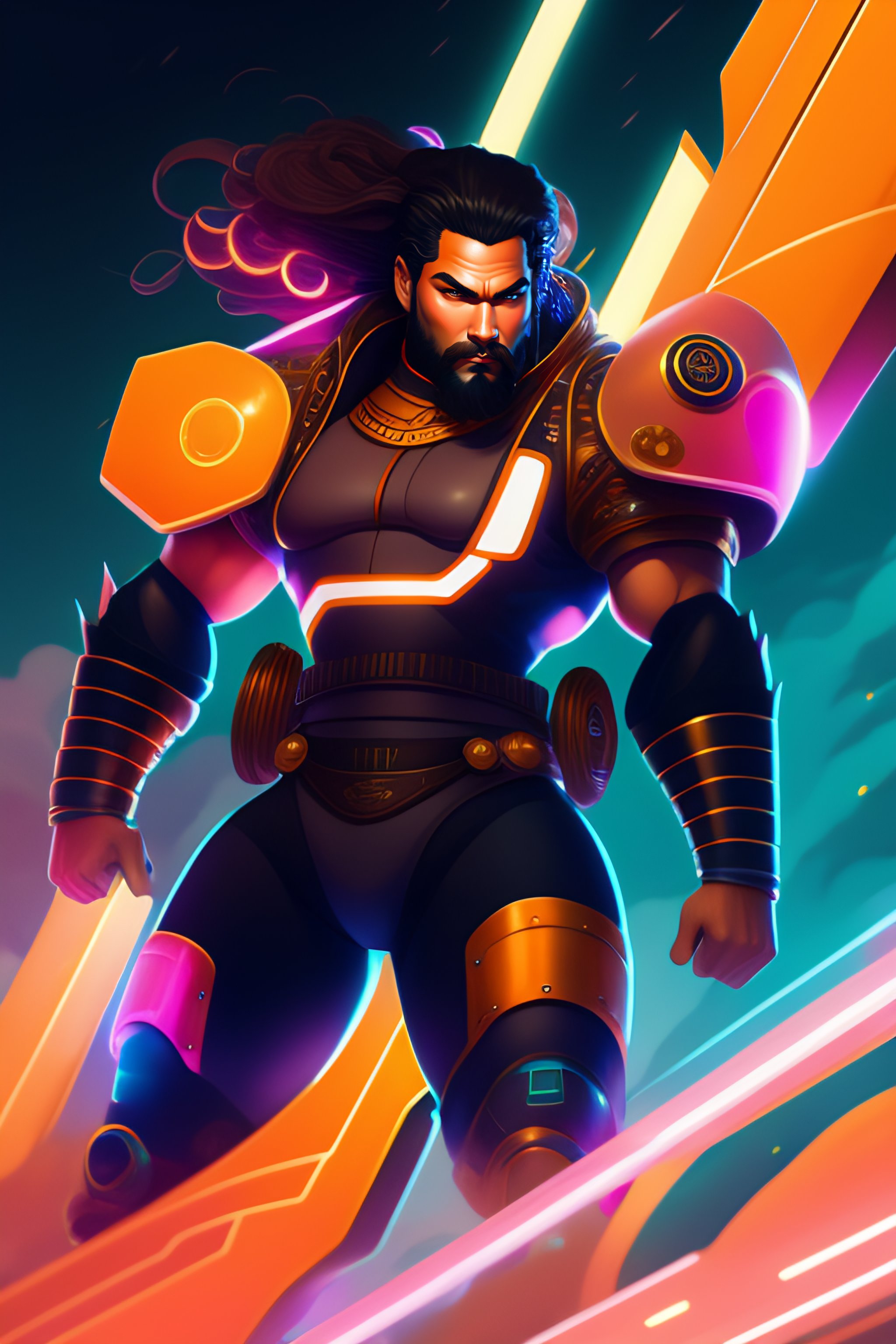 Lexica - Jason Momoa driving a a steampunk-cyberpunk Jetpack, style of ...