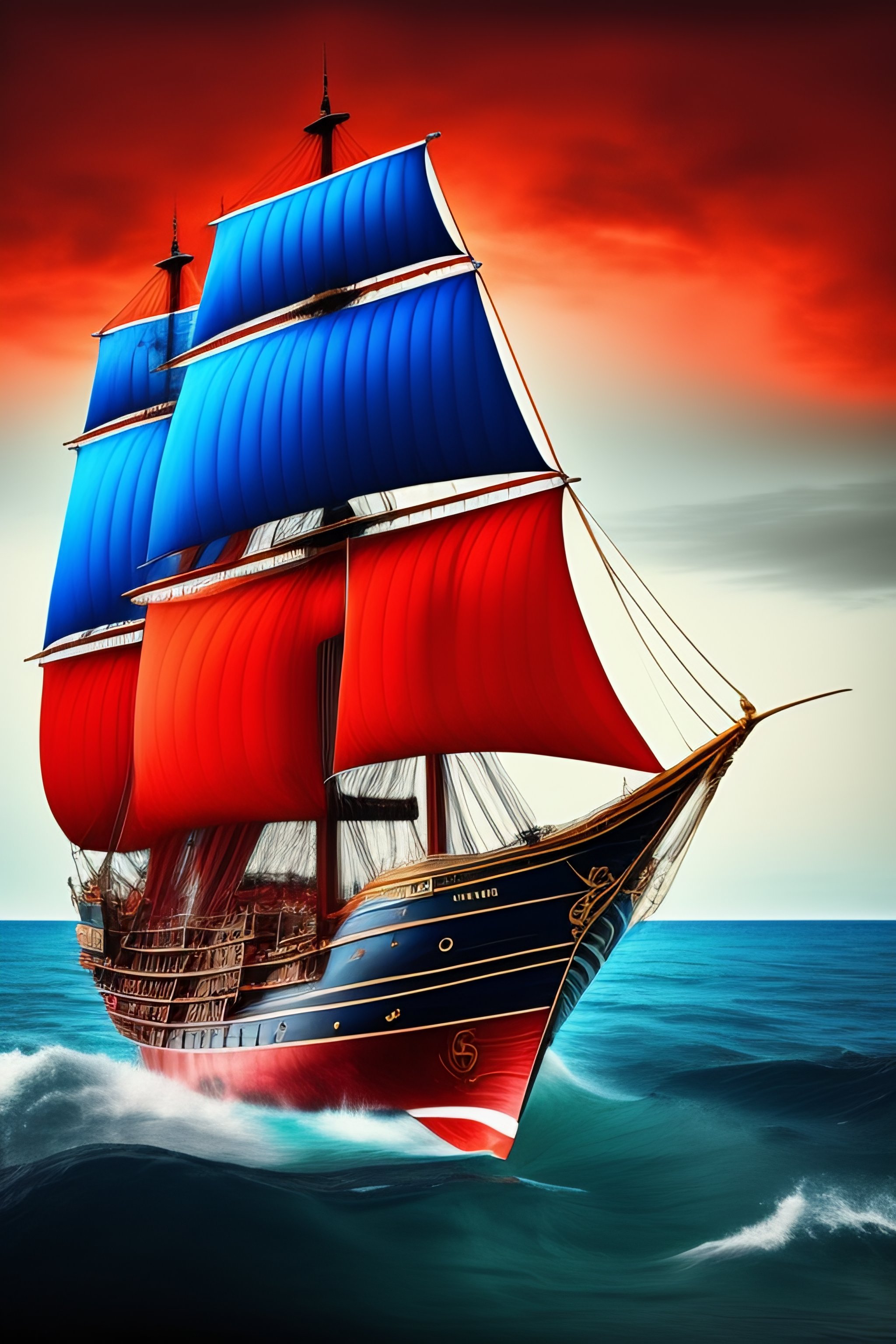 Lexica - Blue sailing ship on water and a red devil on the other side ...