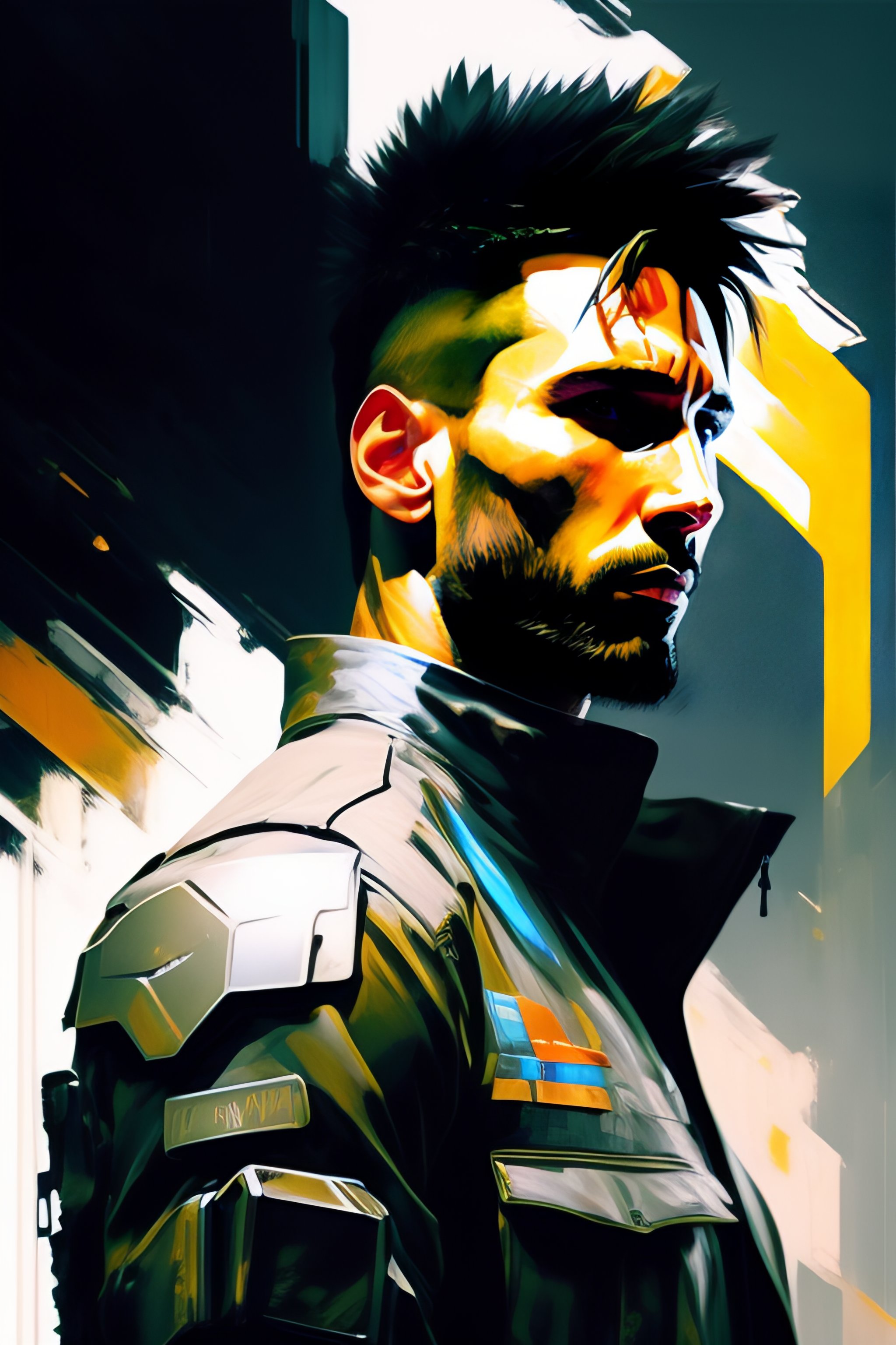 Lexica - Lionel messi wearing metal gear armor holding gun dramatic ...