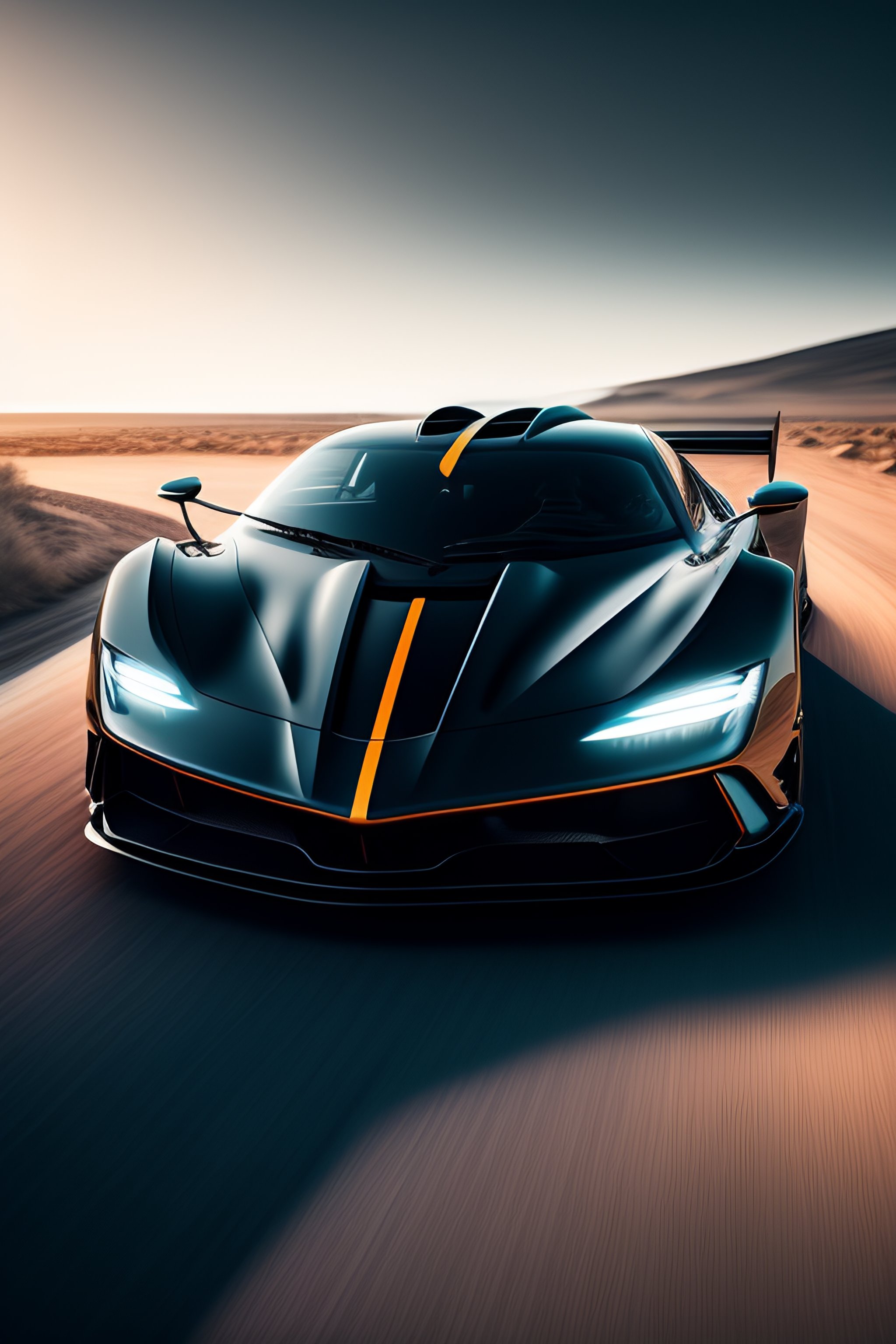 Lexica - Concept black supercar with spoiler car reveal driving front view