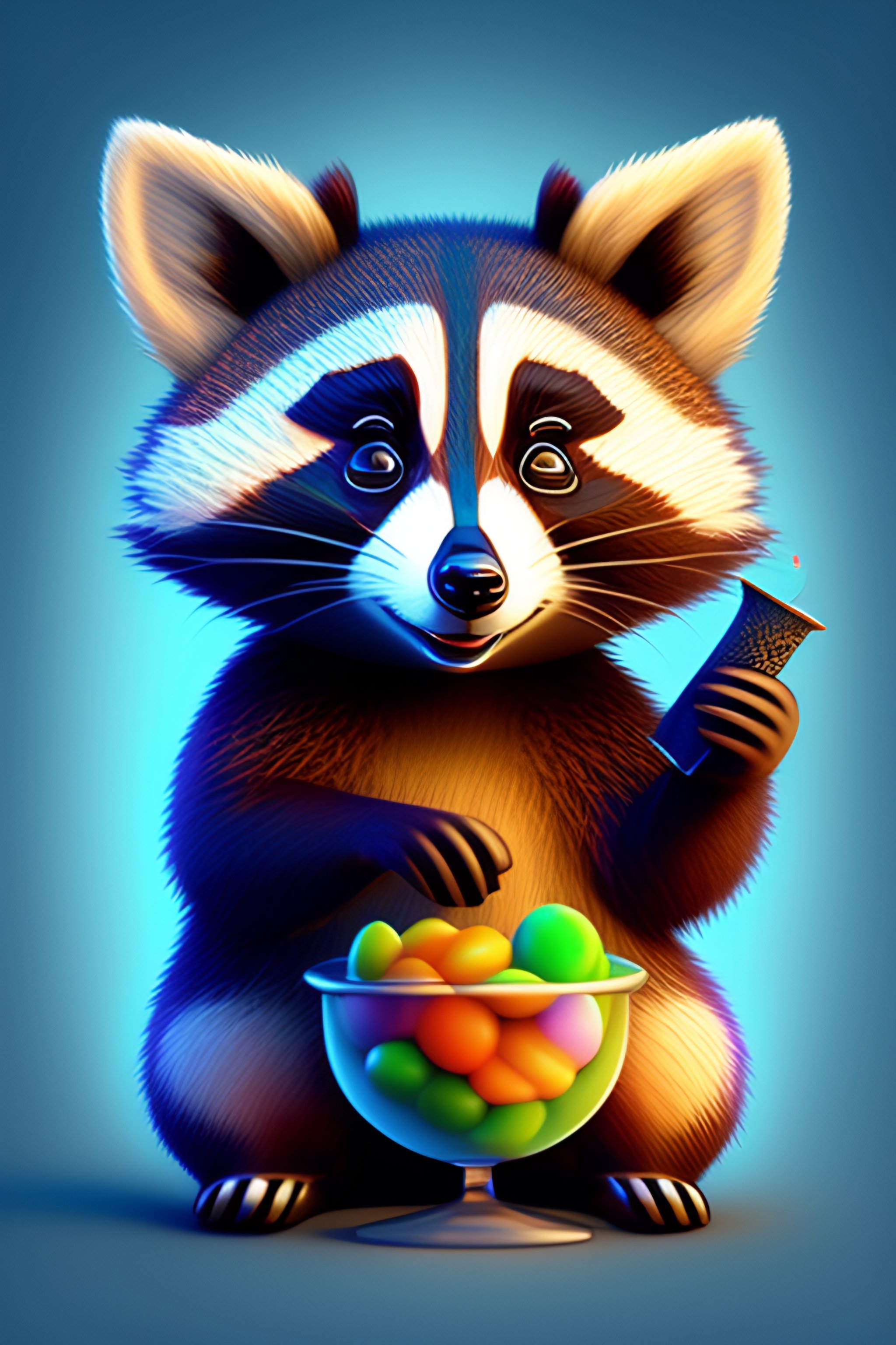 Lexica - Cartoon cute raccoon doing a magic trick