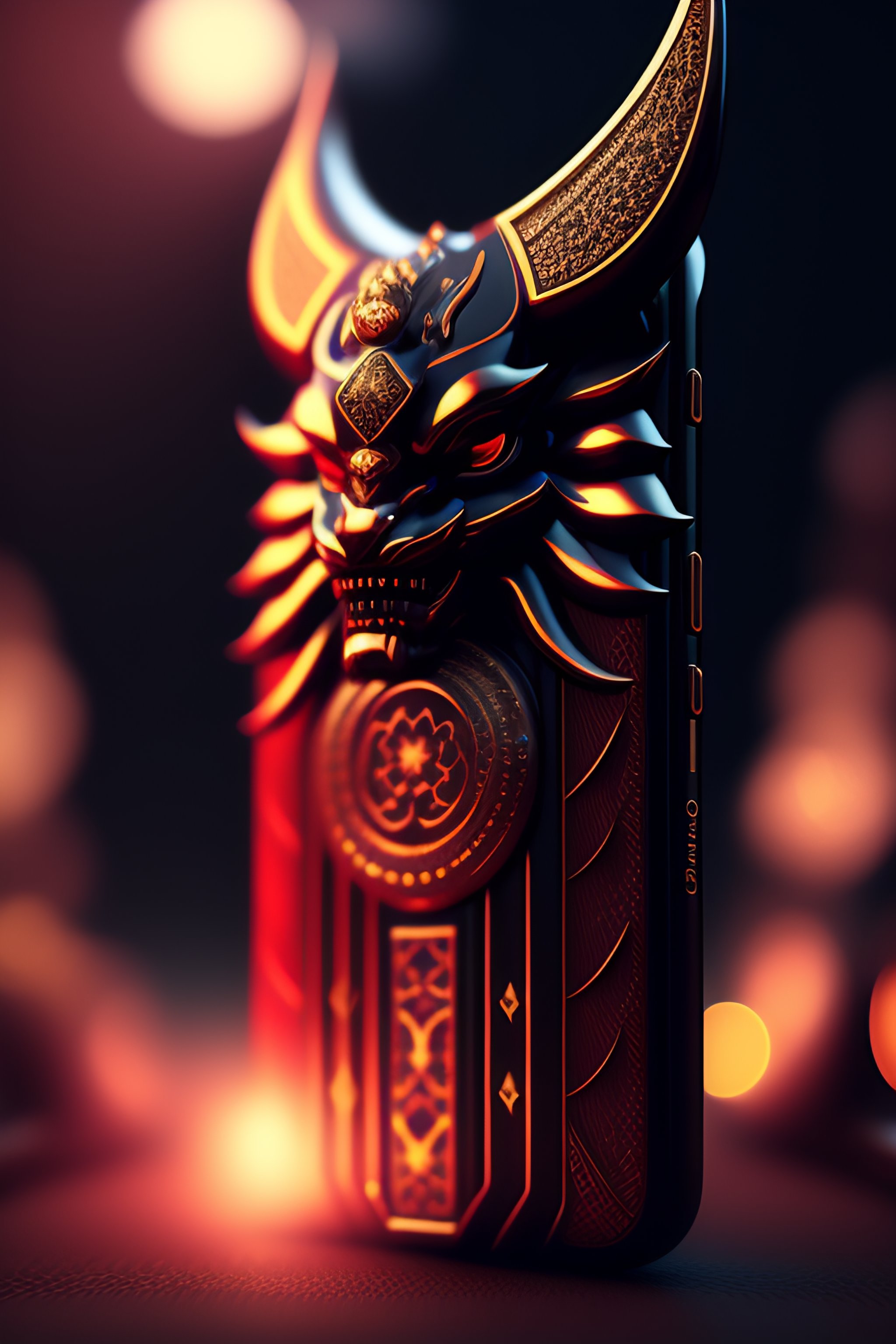 Lexica - A mobile phone with a Japanese demon pattern, centred, night ...
