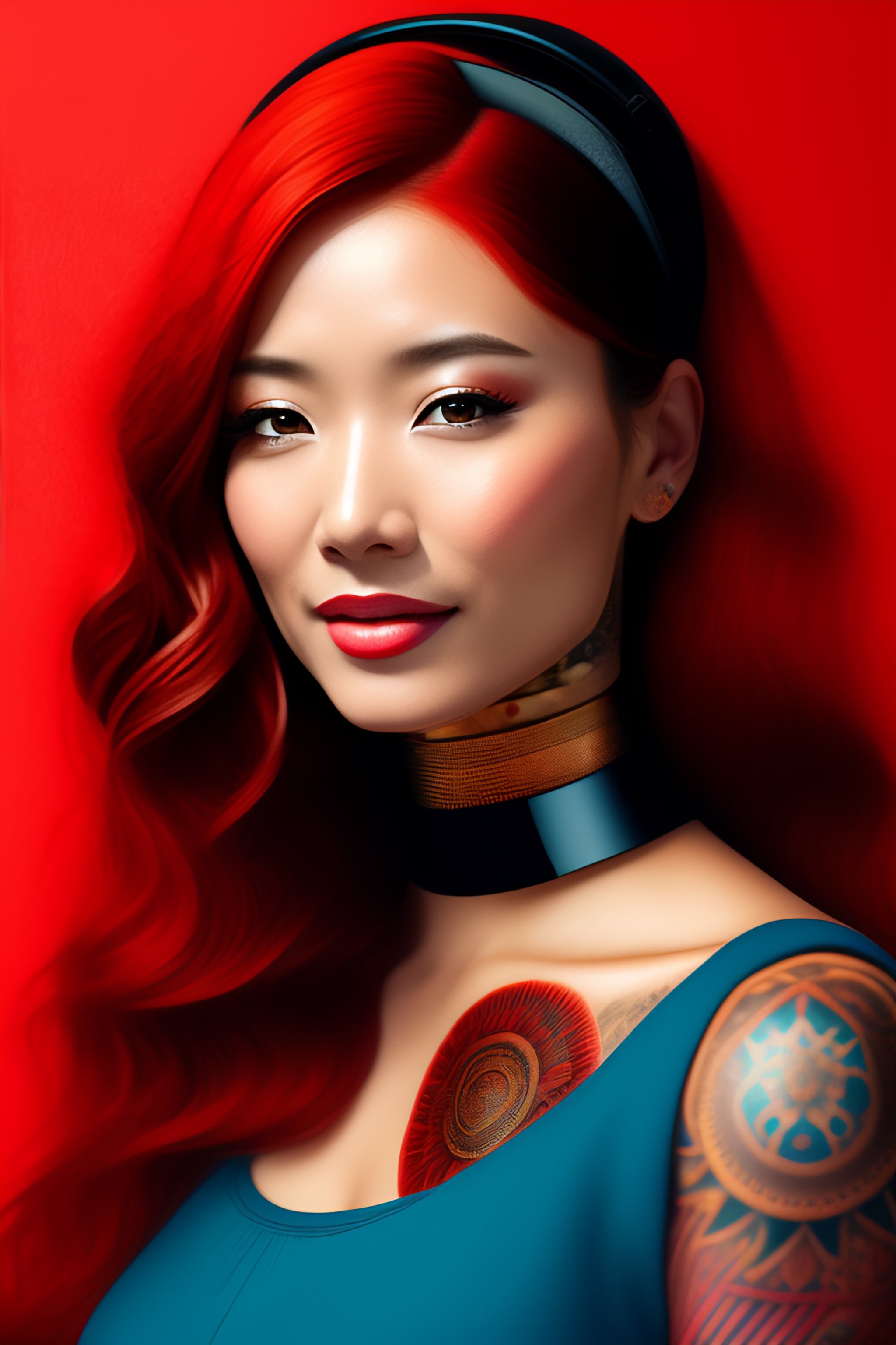 Lexica - AI expert, female, digital tattoo, red hair