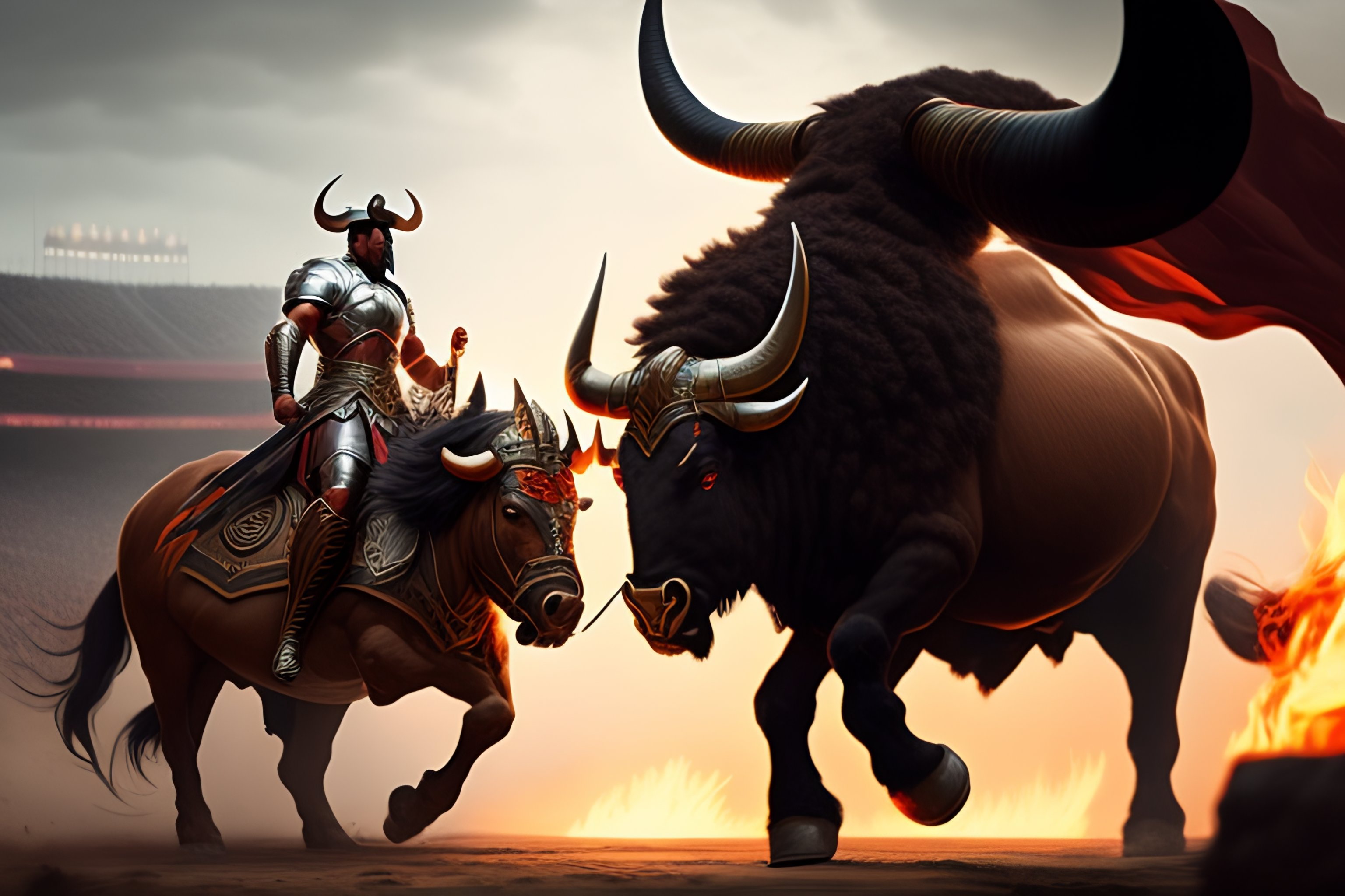 Lexica - A spartan gladiator fighting a charging longhorns armored ...