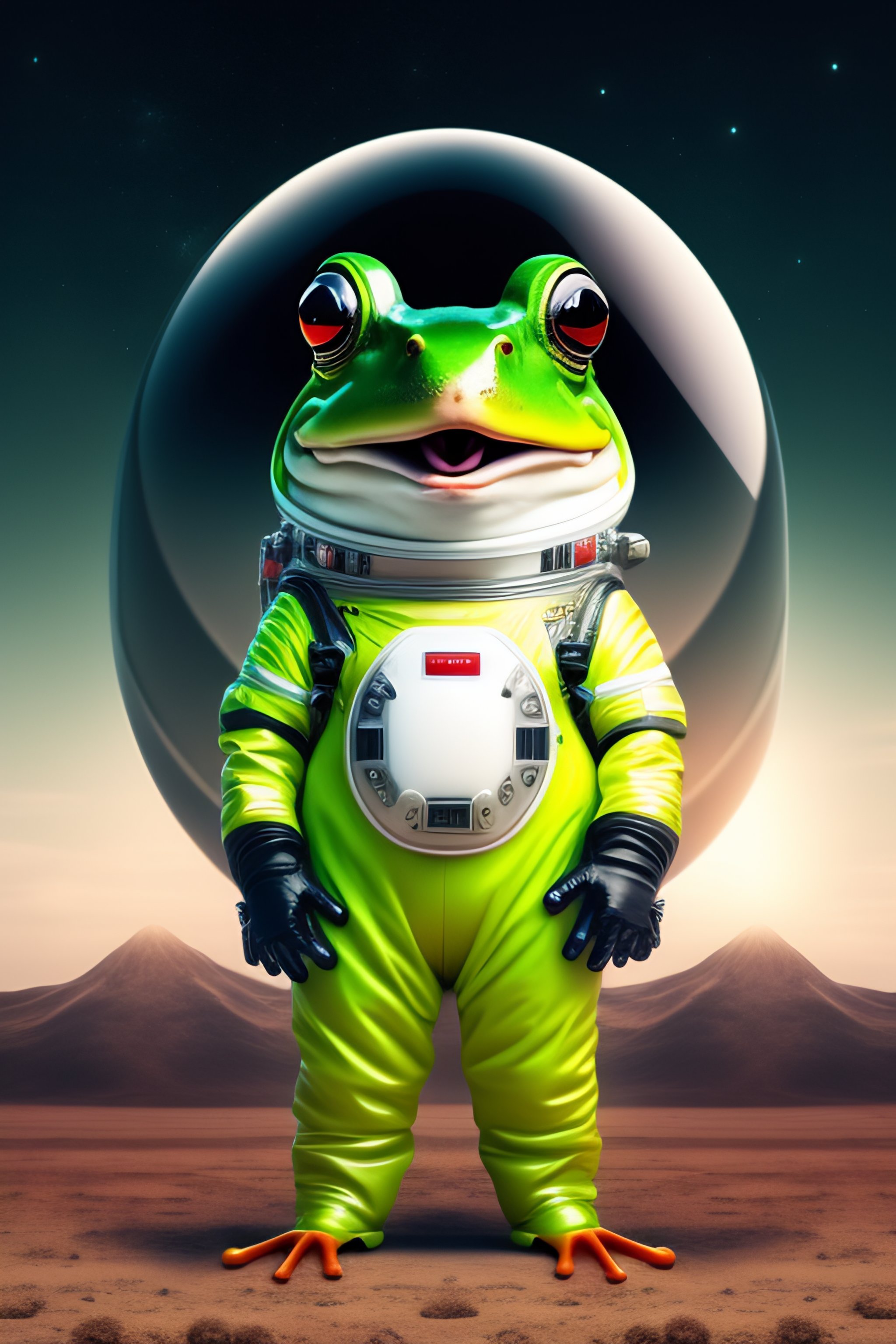 Lexica - Frog with tongue out. Astronaut suit. With frog hands. Earth ...