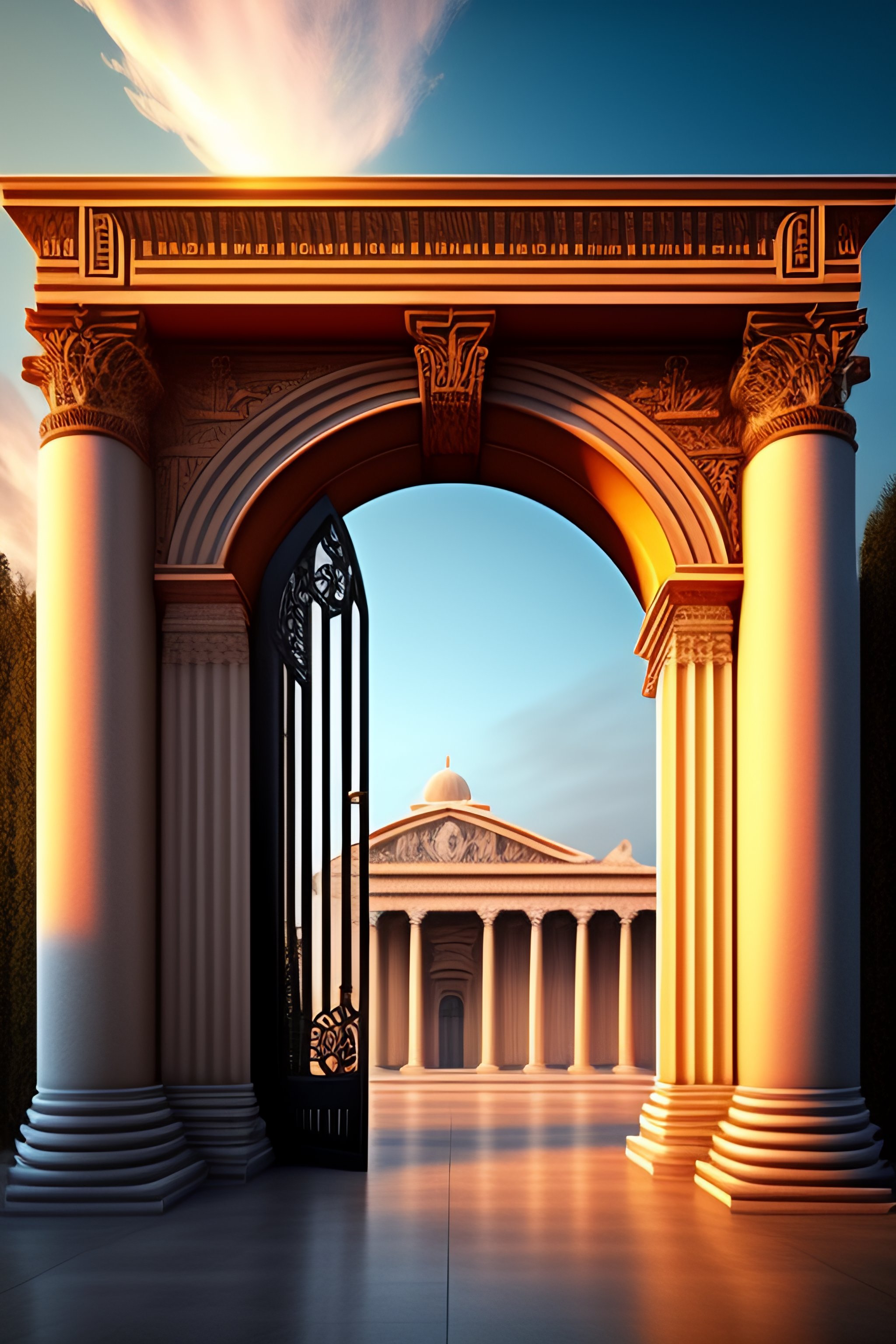 Lexica - Flaming portal, arch, greek columns, border