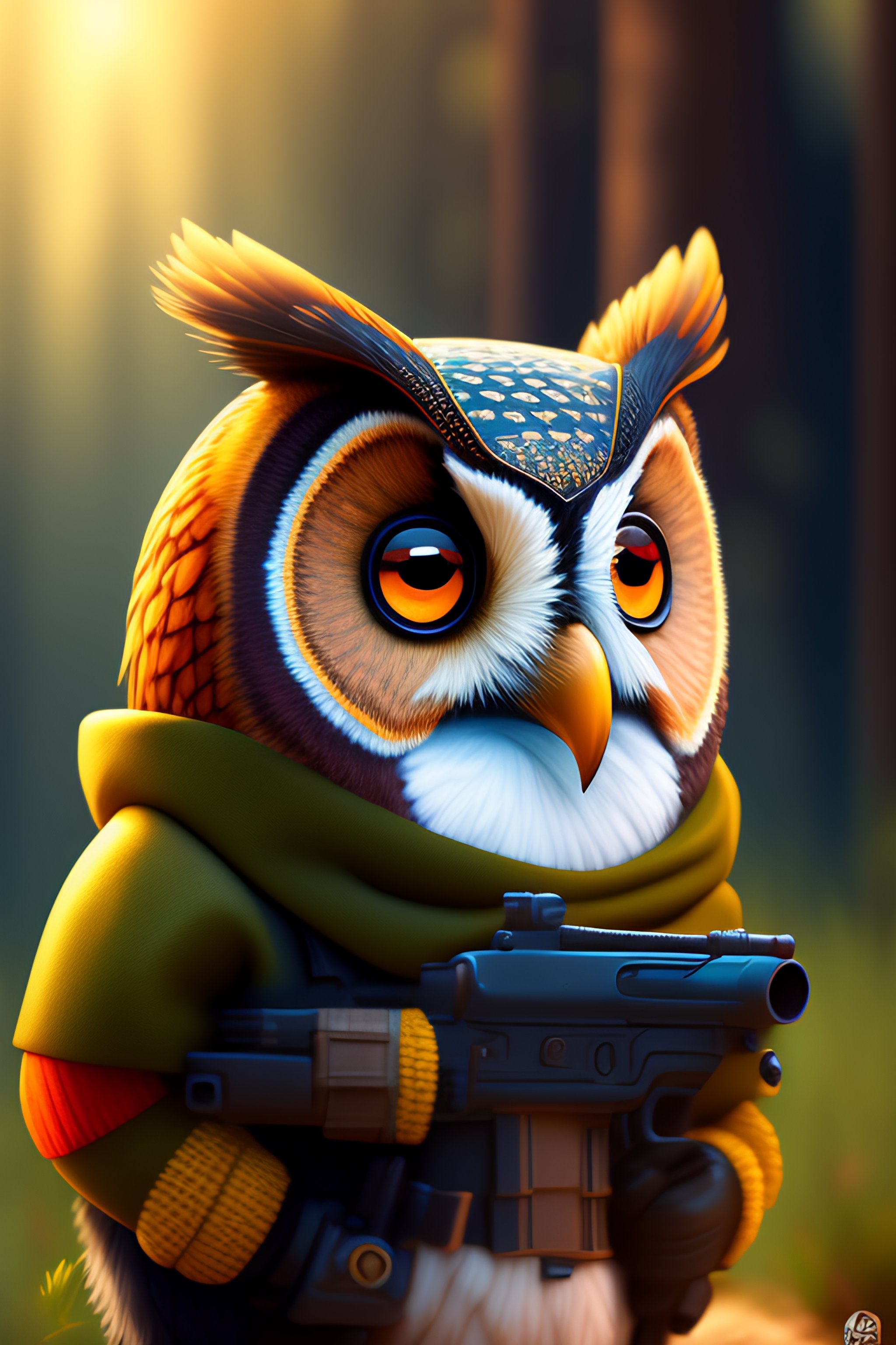 Lexica - Cool owl, (holding a gun:1.6), sunglasses, tailored costume ...
