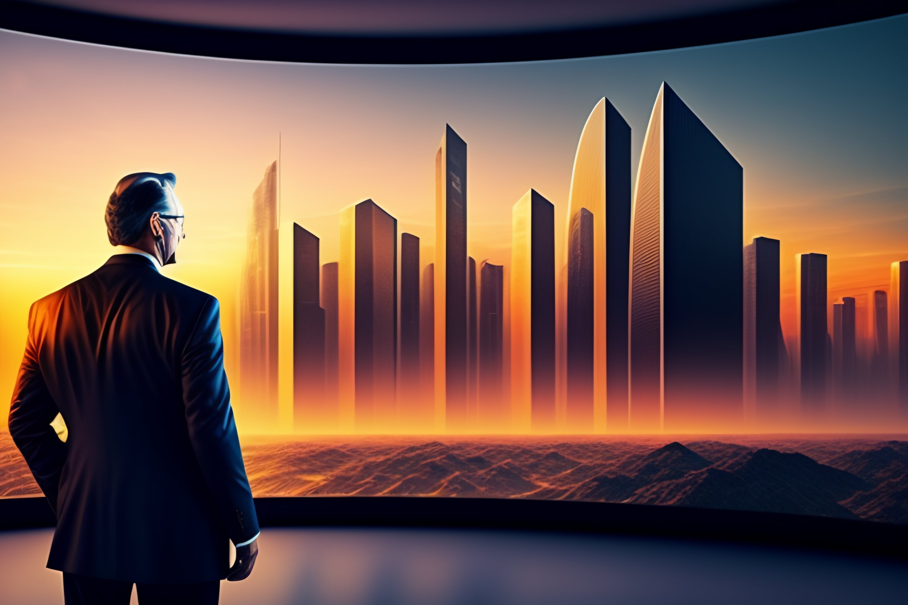 Lexica - Dans une ambiance futuriste, un business man debout devant un ...
