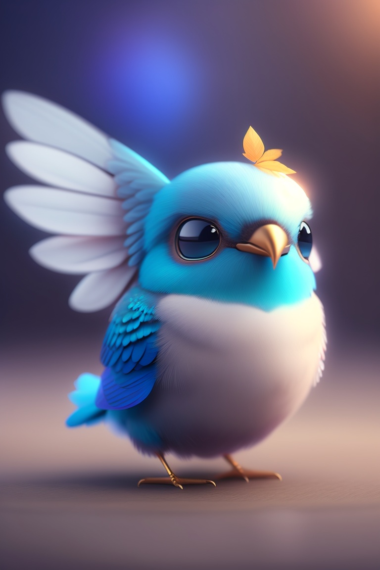Lexica - Cute small fluffy blue hummingbird, big smile, one feather up ...