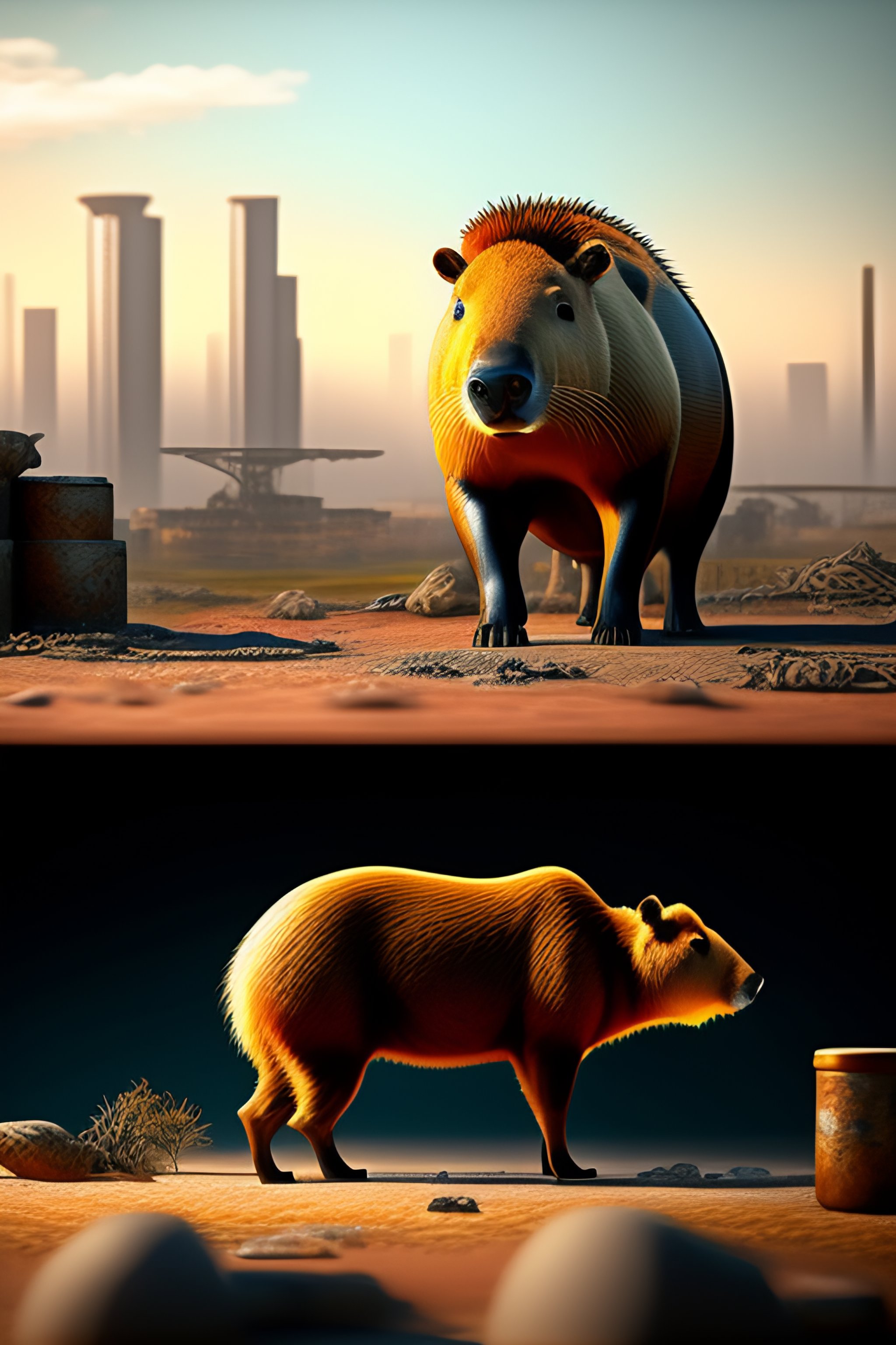 Lexica - Big capybara, post apocalypse, mutations, ruined city, highly ...