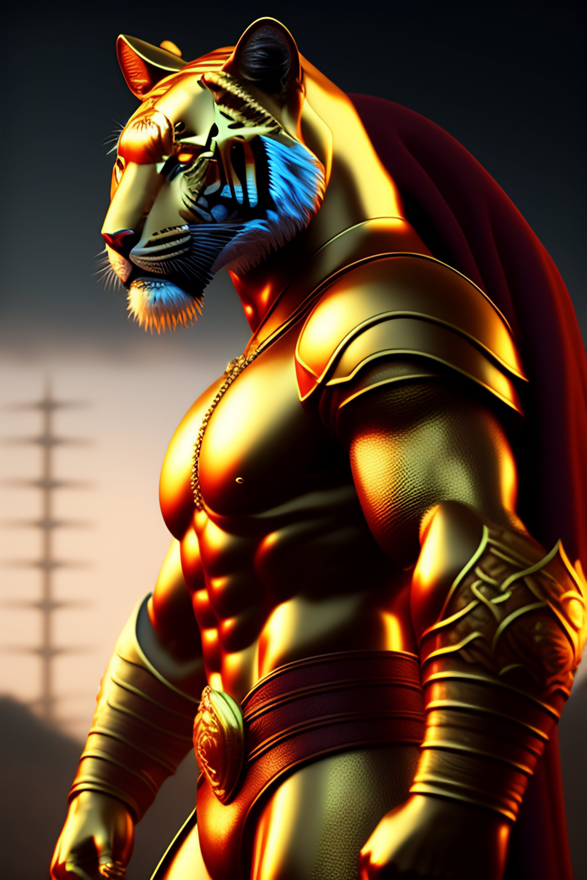 Lexica - Gold Tiger human, realistic, detailed, rpg style, 4k, Rpg style