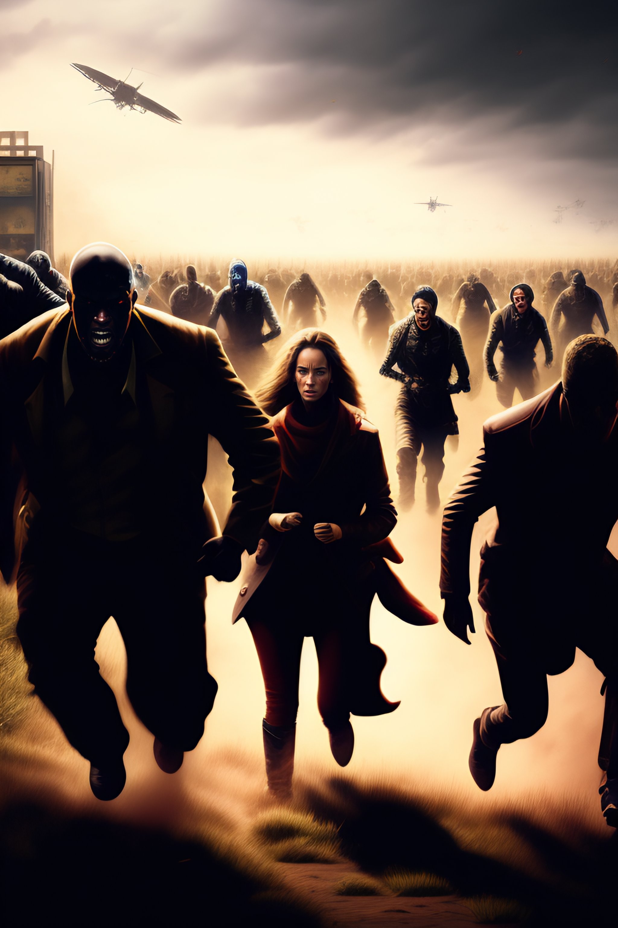 Lexica - A group of survivors running from a horde of zombies