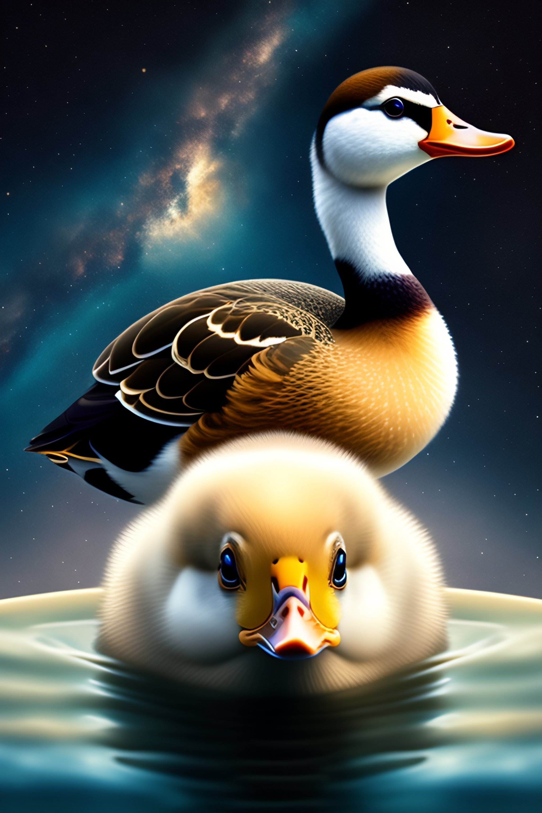 Lexica - Cute duck and goose, starry background