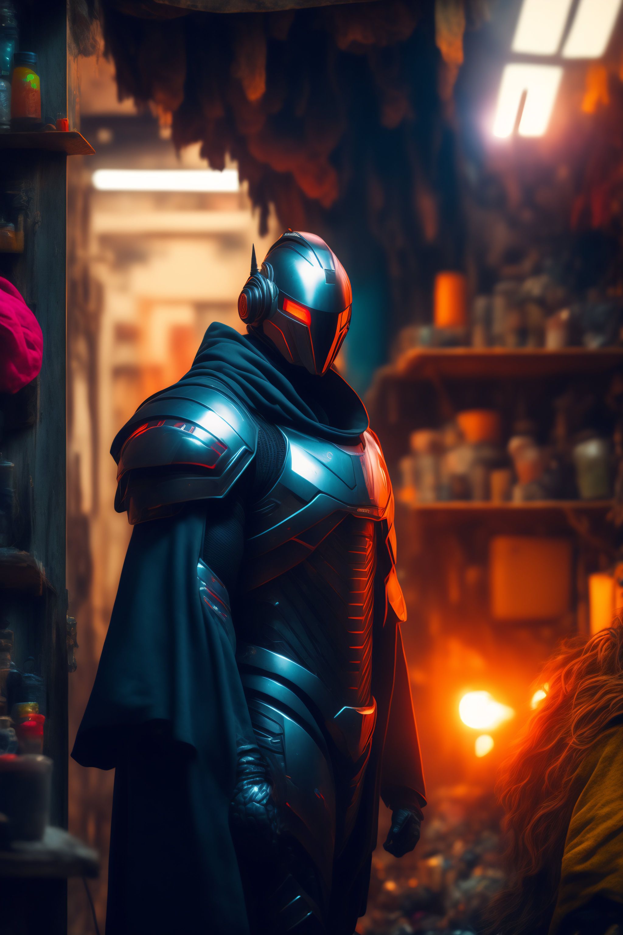 Lexica - Wide angle Environmental shot of evil Cyborg in a cluttered ...