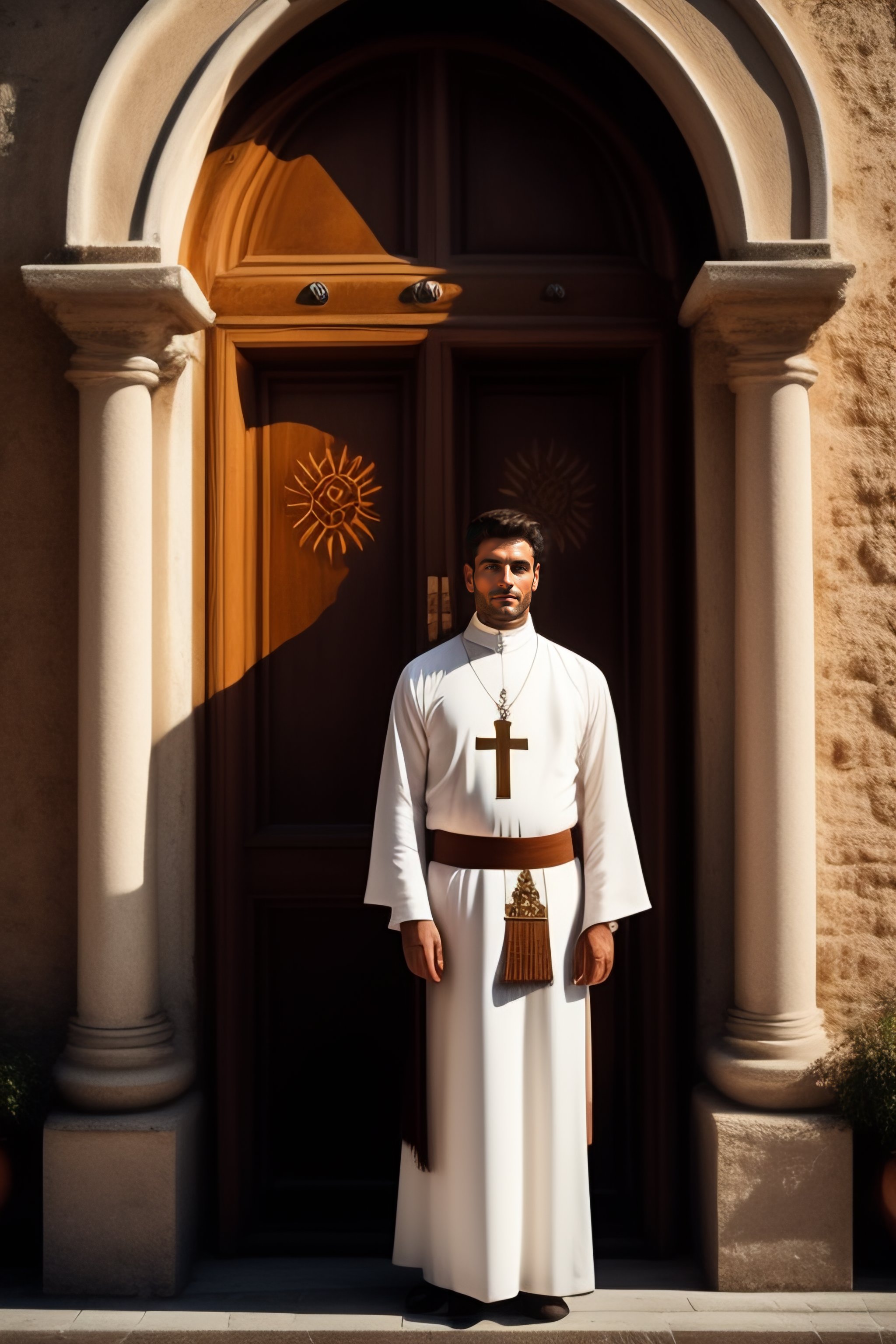 Lexica - Italian priest with short brown hair. Calm. white tunic. With ...