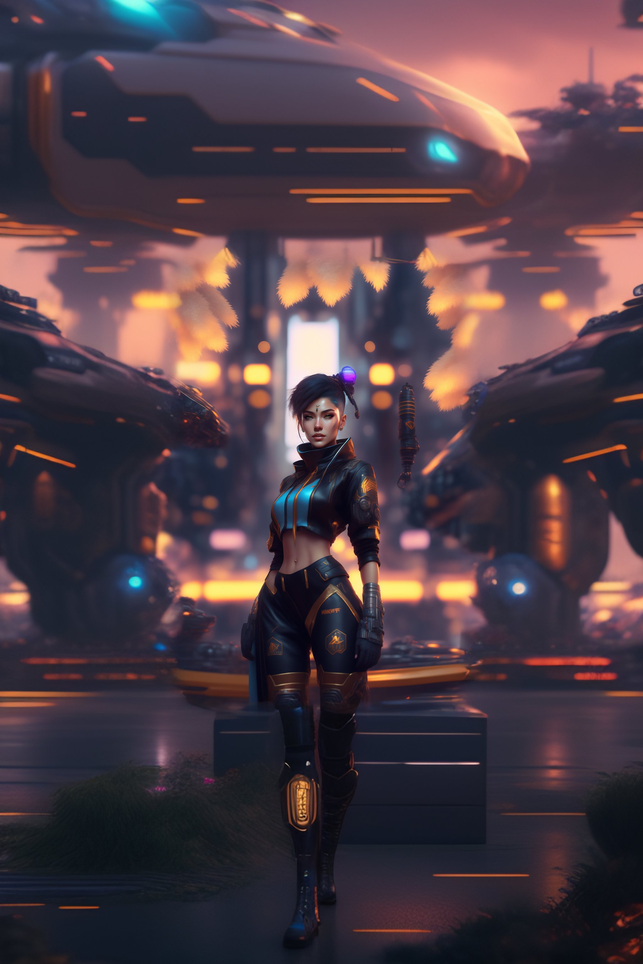 Lexica - Mech Punk clothes with short hair girl, battle status, hyper ...