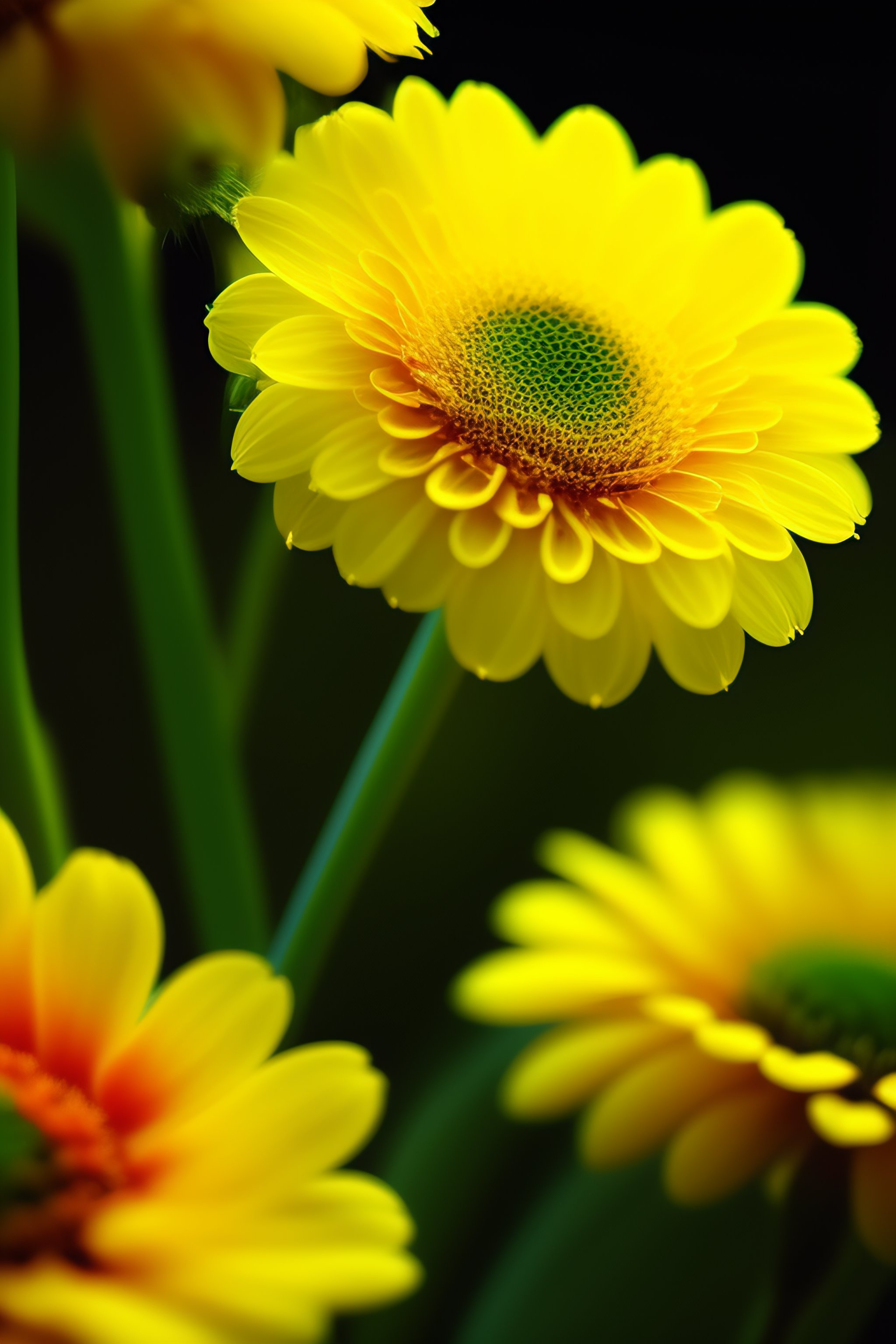 Cellophane Flowers Of Yellow And Green
