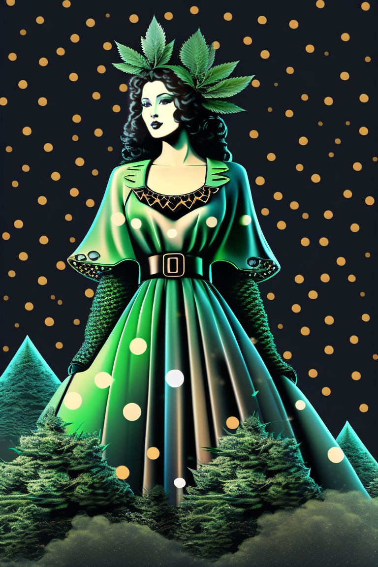 Lexica - Weed goddess in a cannabis plant dress in heaven .retro , edgy ...