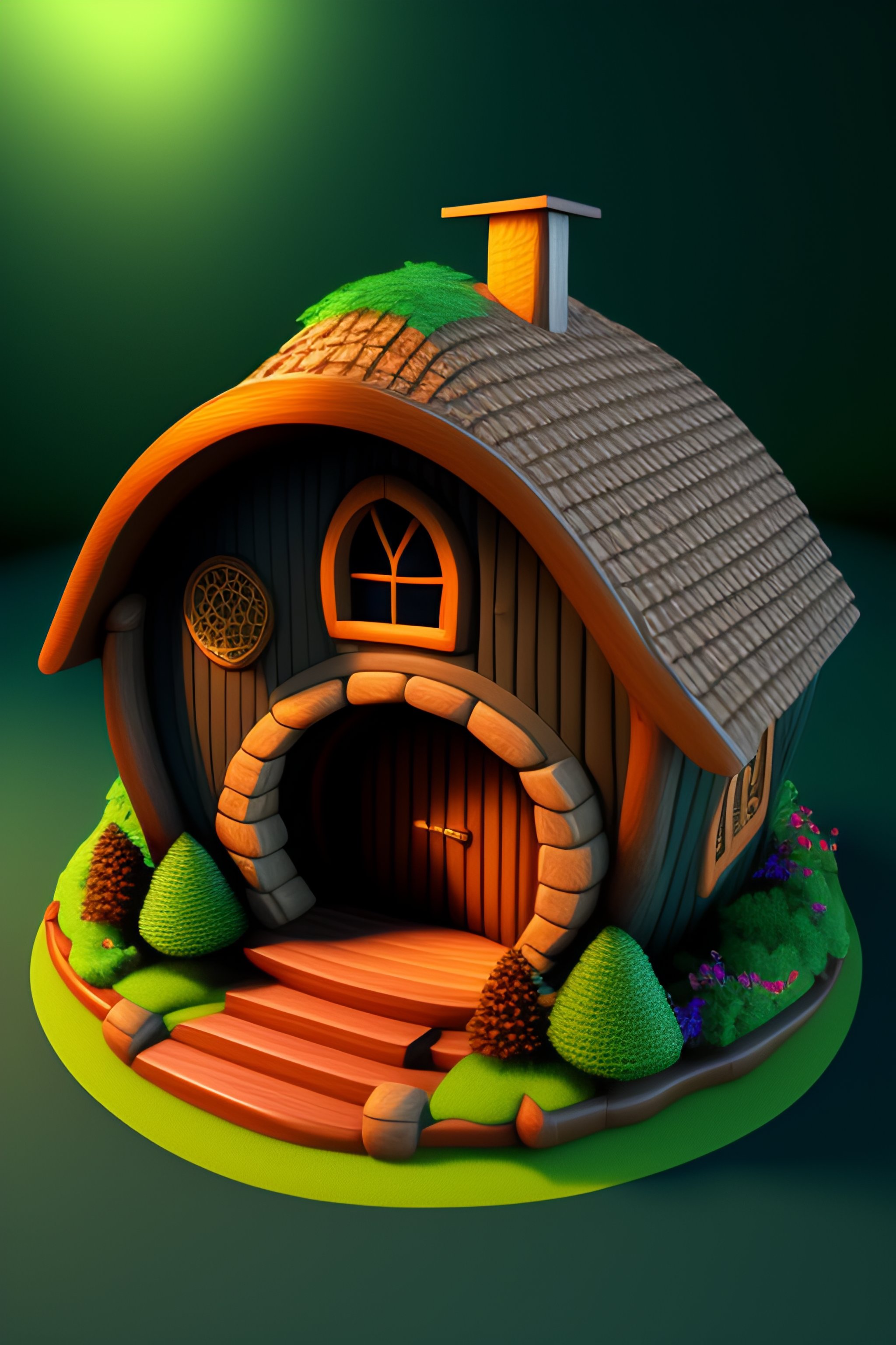 Lexica - Hobbit house in 3d isometric blender render