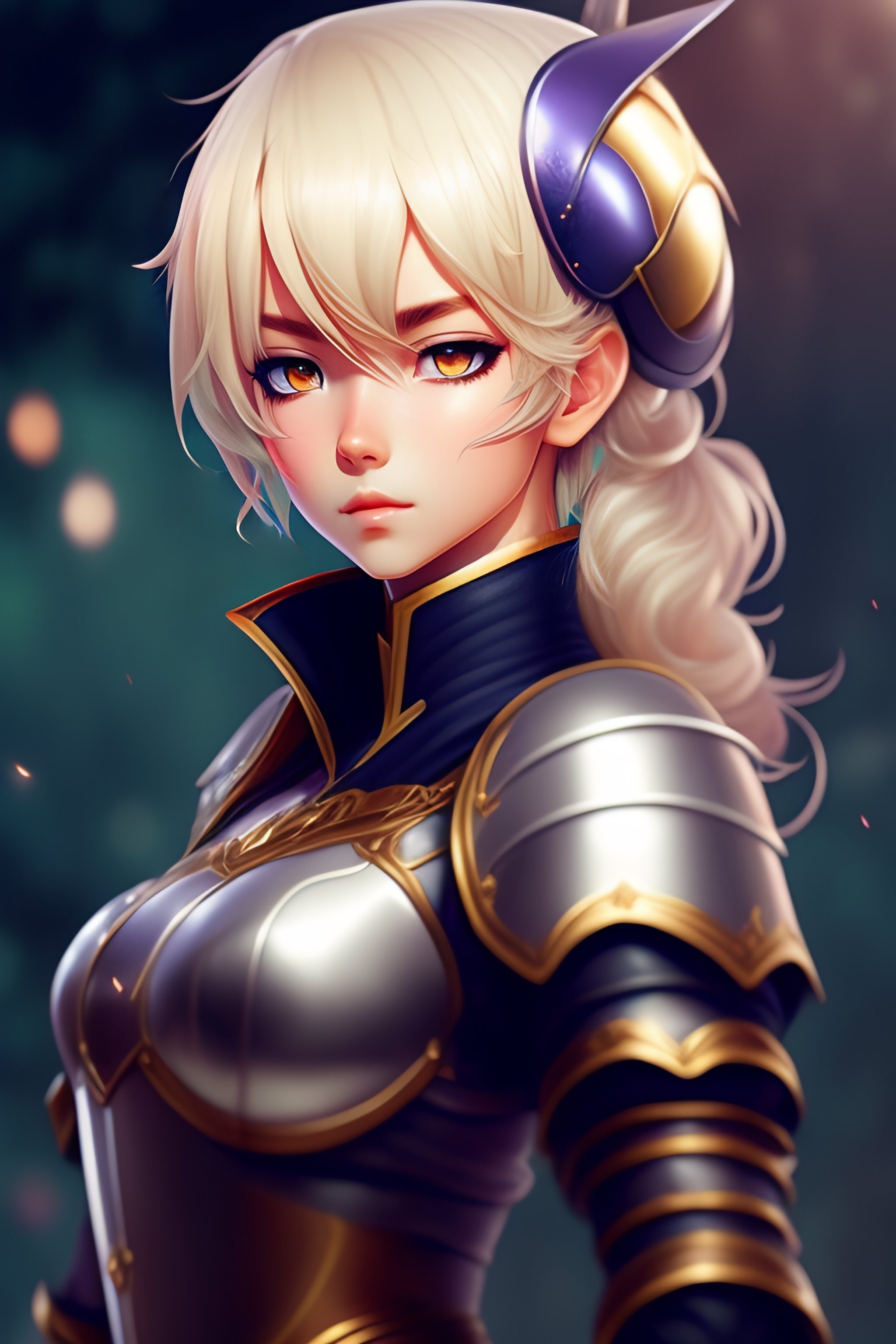Lexica - Magical knight, anime girl, blonde short hair, scowl, solo