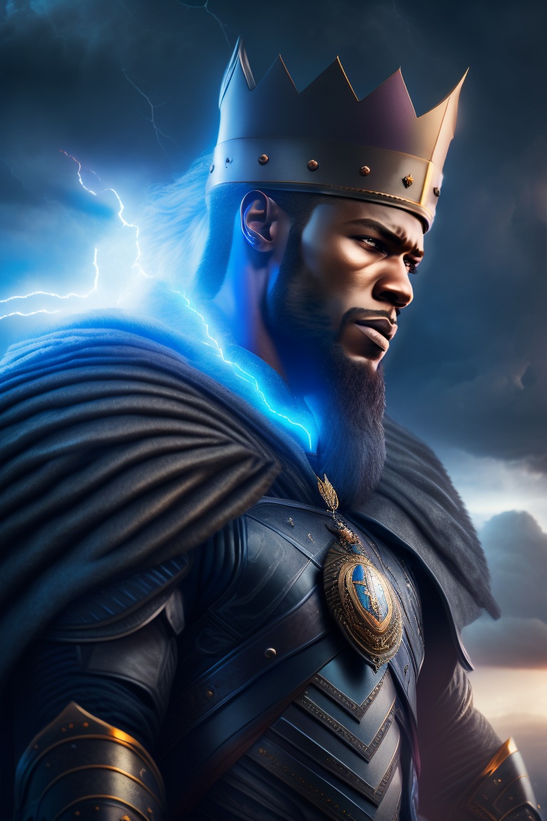 Lexica - A black assassin with a sword and a crown with blue lightning ...