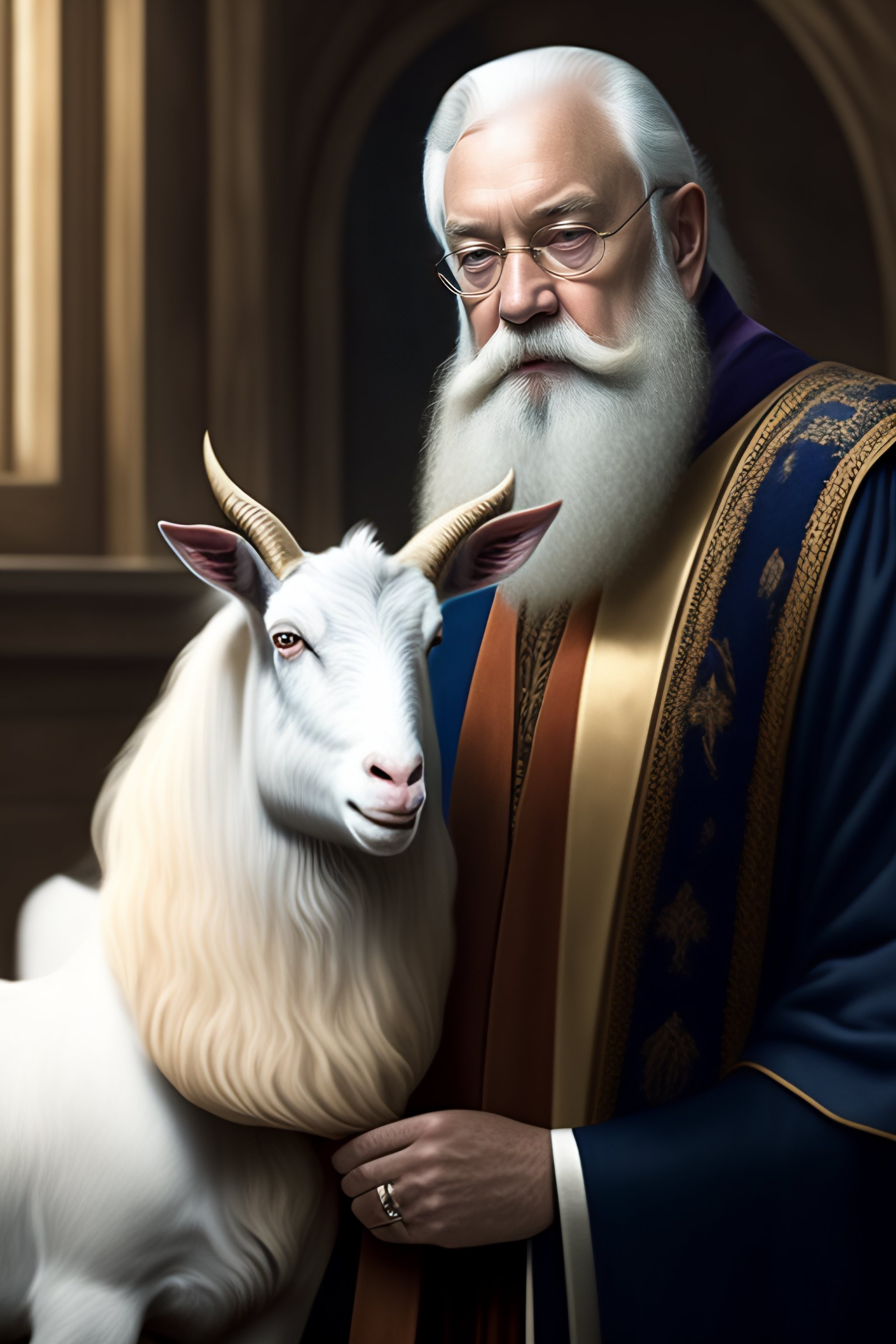 Lexica - Protrait of Albus Dumbledore petting his pet goat while ...