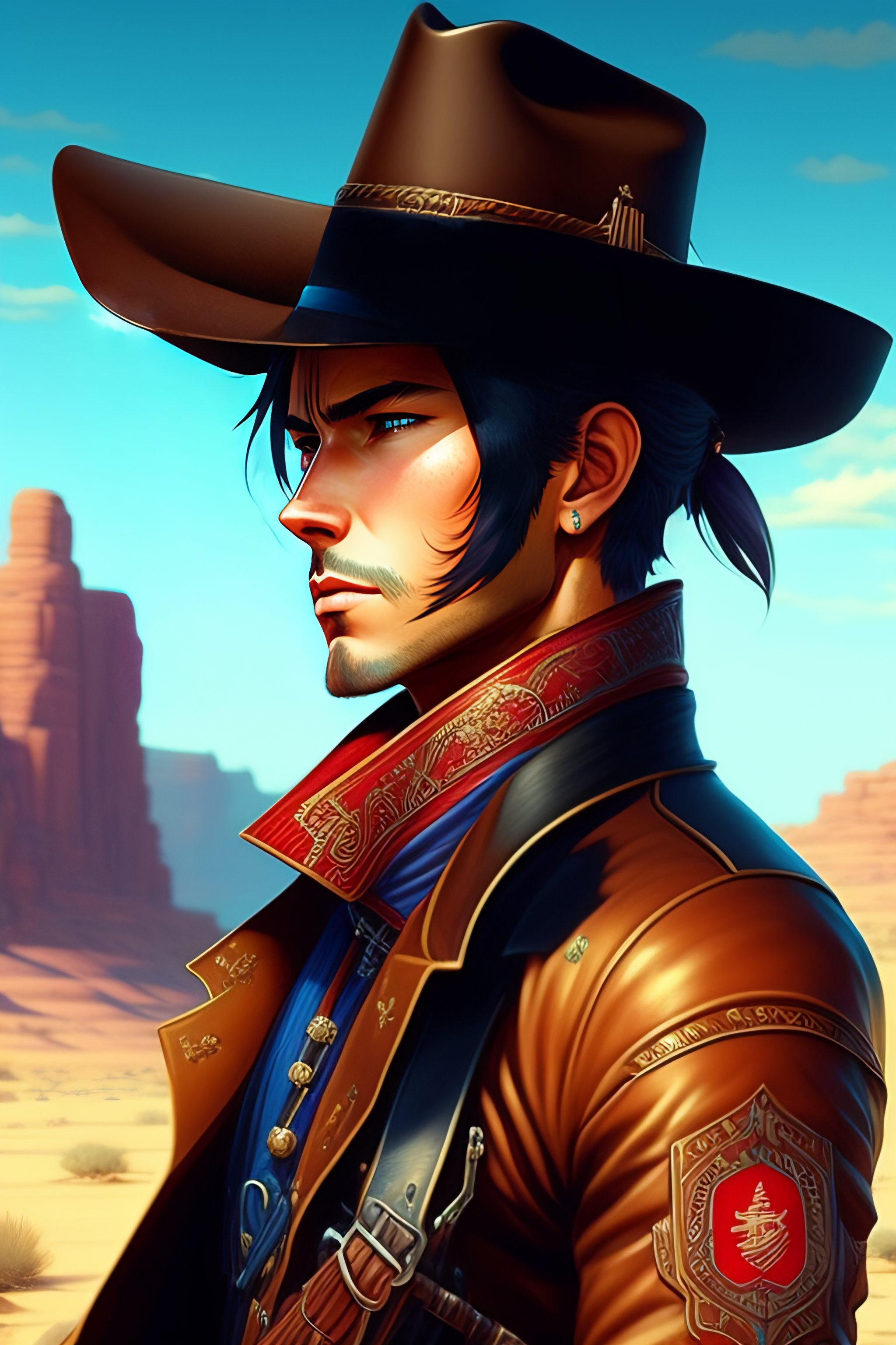 Lexica - Wild west portrait of a gunslinger man anime high quality ...