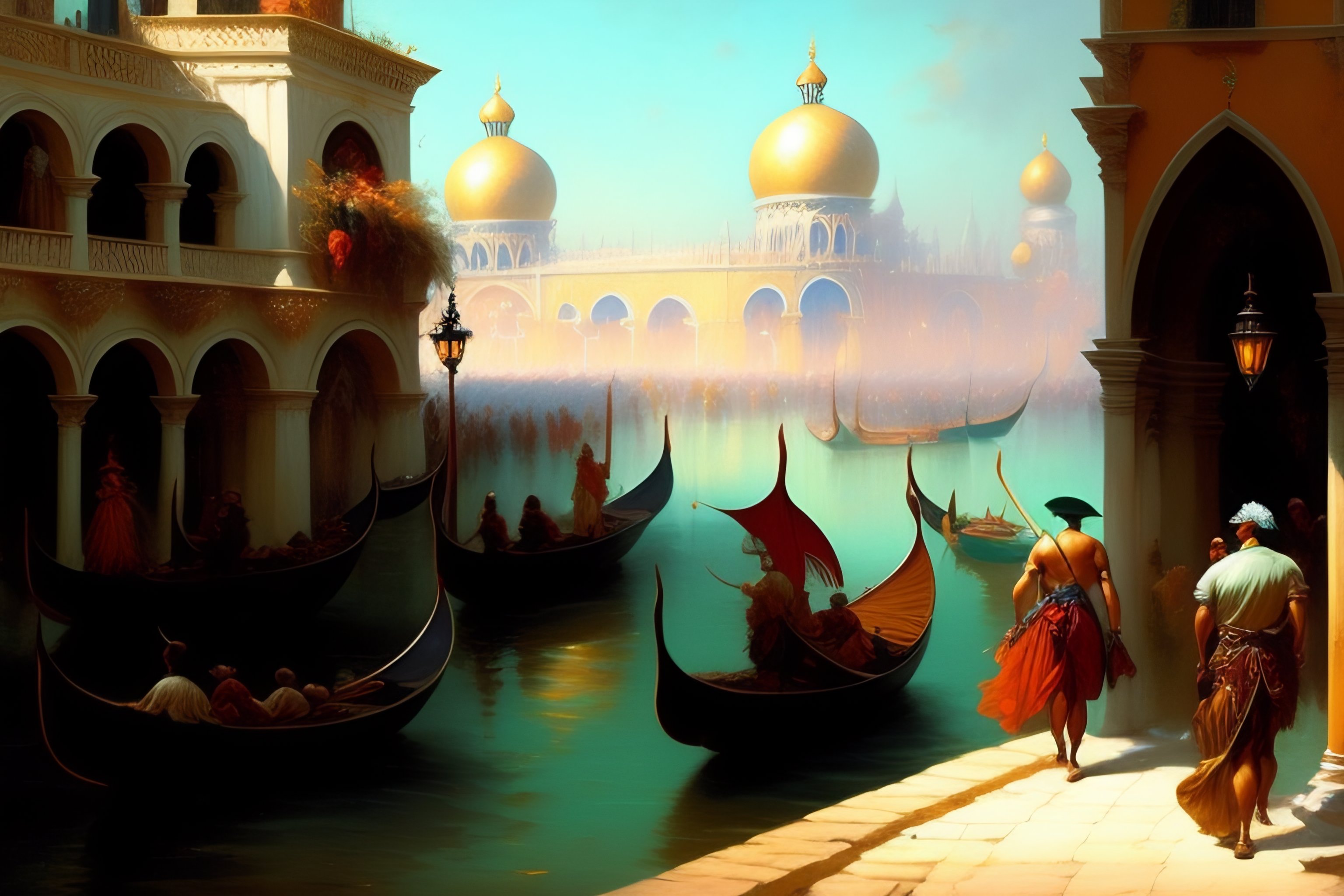 Lexica - Venetian carnival scenery with people, painting by greg ...