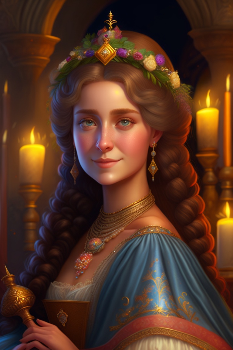 Lexica - A medieval princess, pearls, gold chains, flower crown, ornate ...