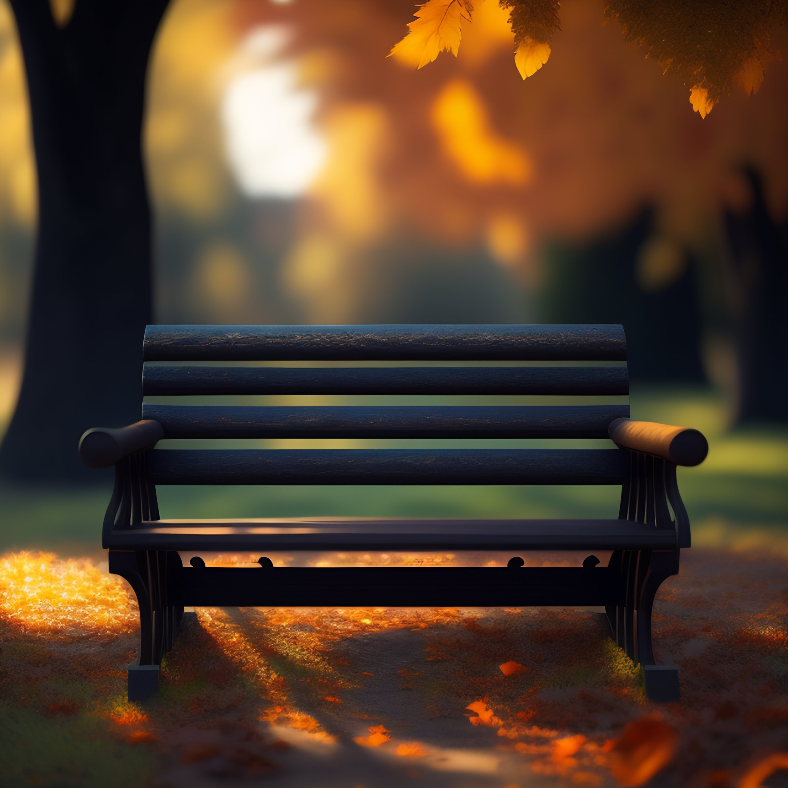 Lexica - Old bench with swirl of leaves on top, magritte clouds, dead ...