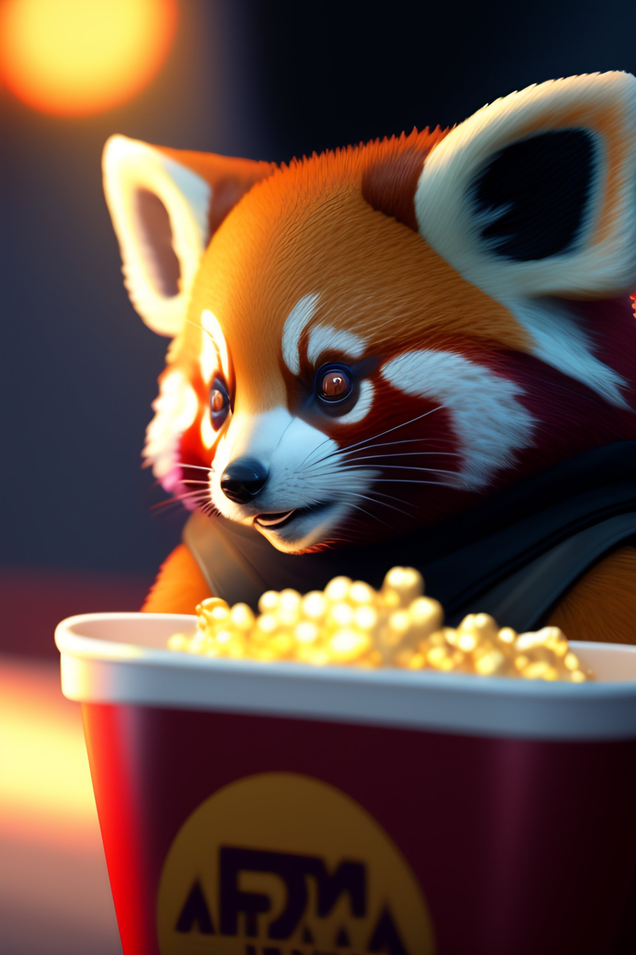 Lexica - Cute small humanoid red panda sitting in a movie theater ...
