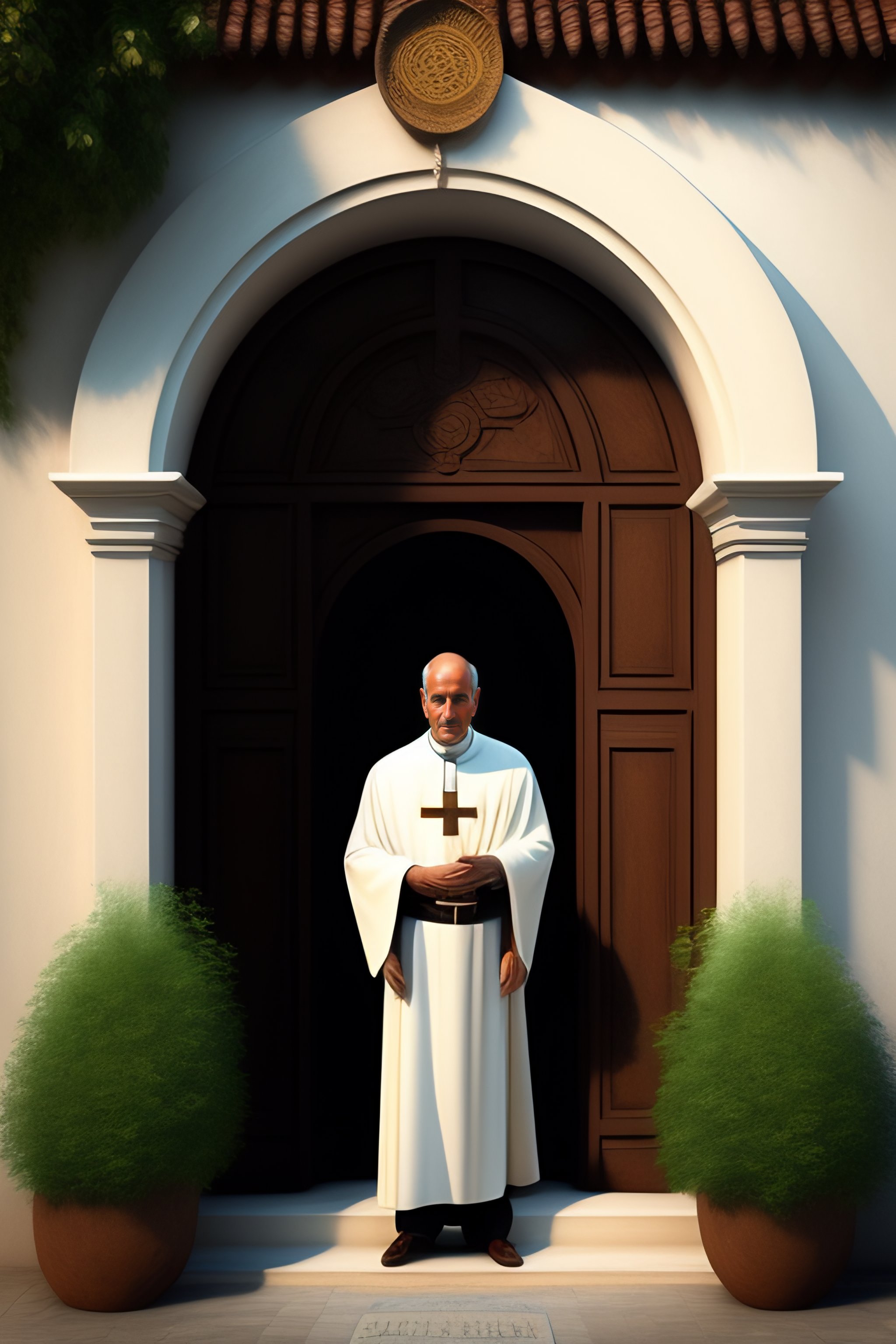 Lexica - Italian priest with short brown hair. Calm. white tunic. With ...