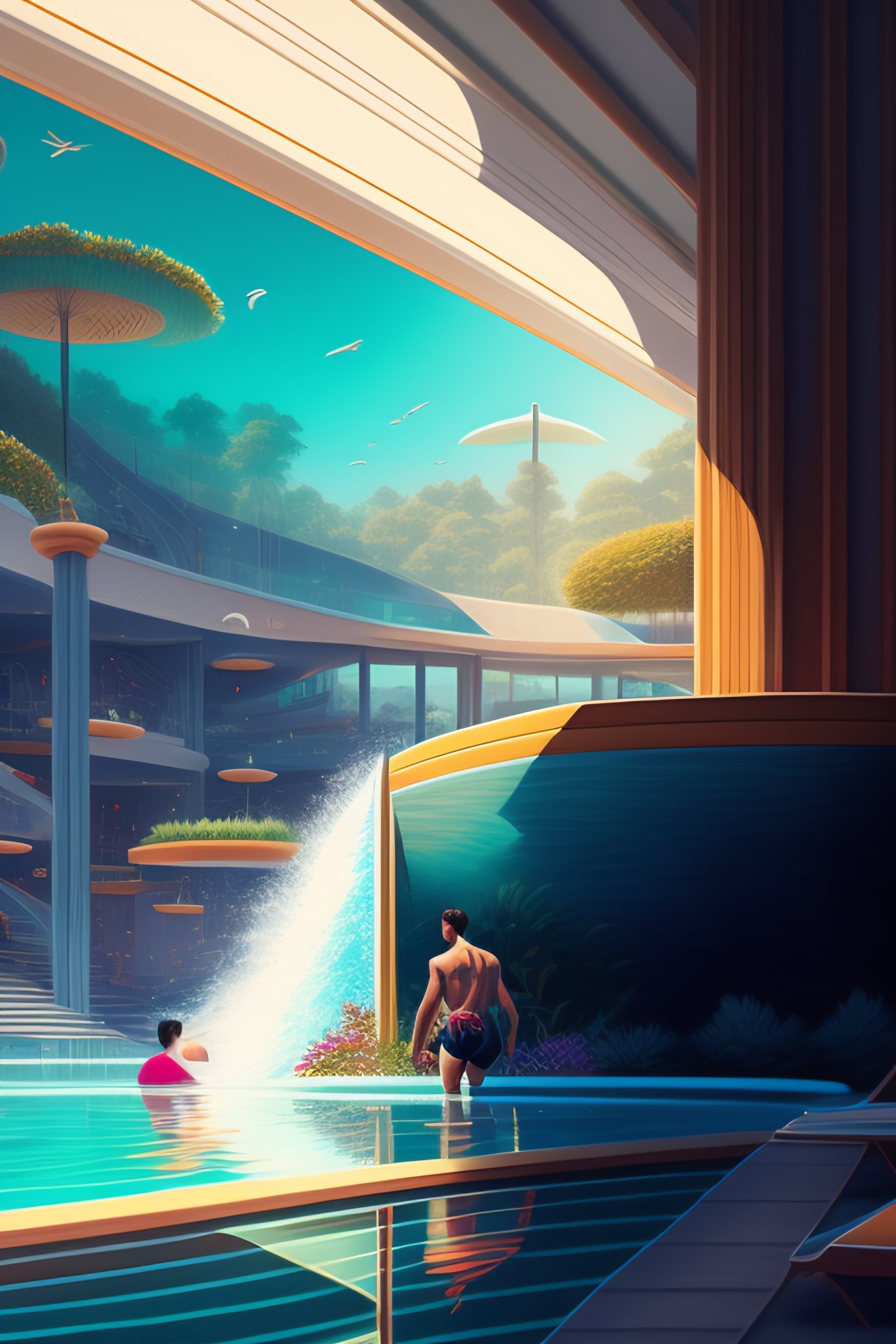 Lexica - A man jumps into a pool with ideas. detailed illustration ...