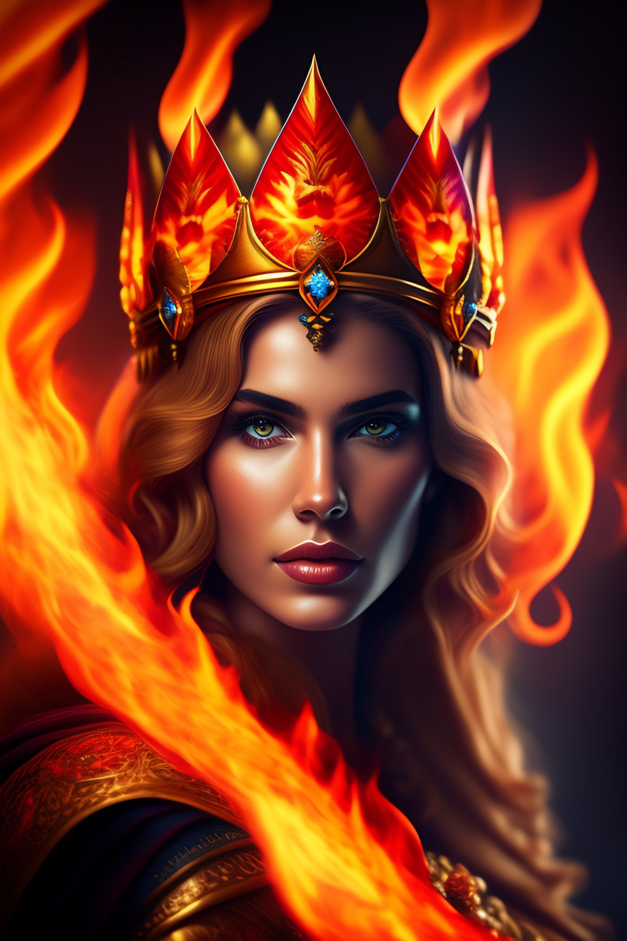 Lexica - Queen of fire character, crown made of flames, photorealistic ...