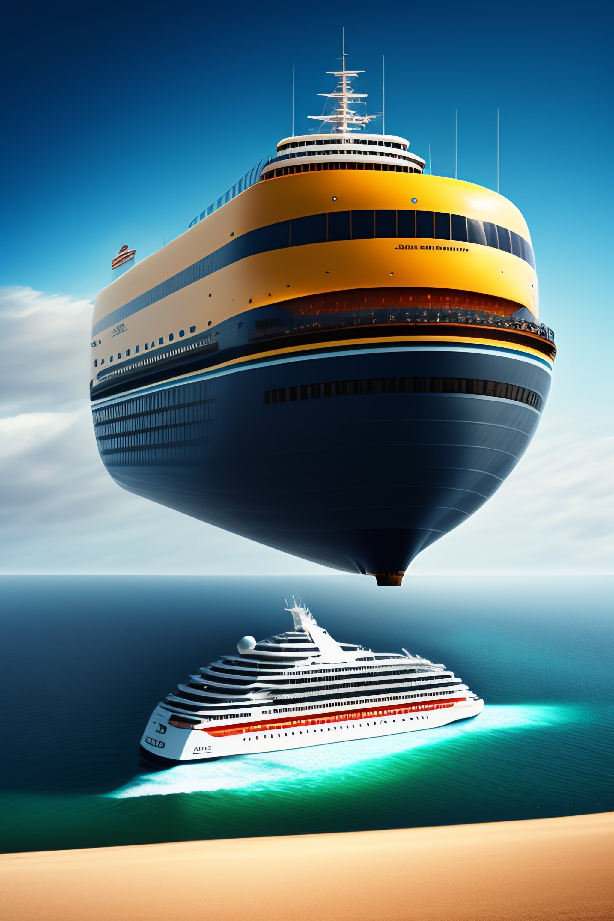 Lexica - A big boat with wheels, flying in the sky