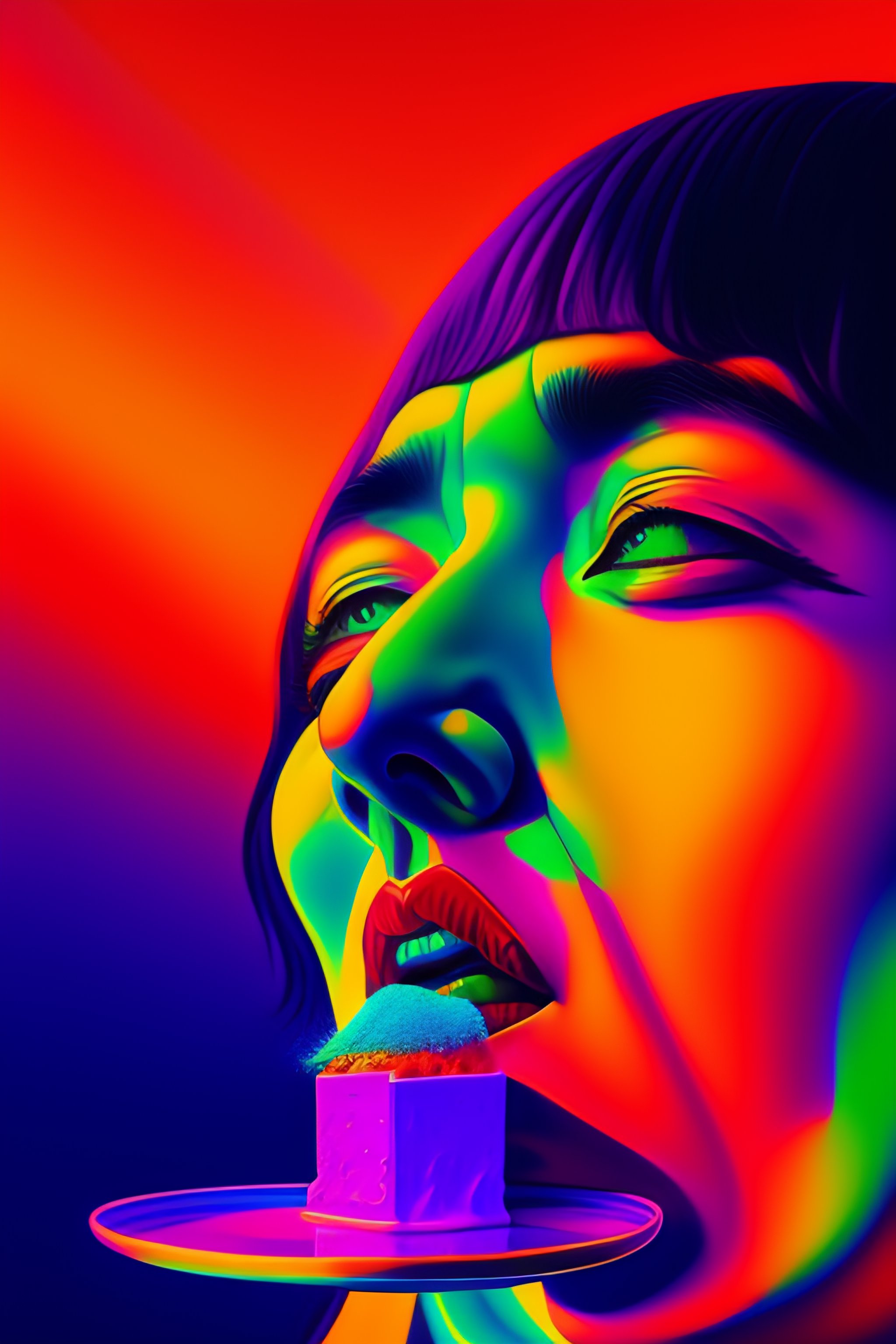 Lexica - A colorful vibrant closeup portrait of a magician licking a ...